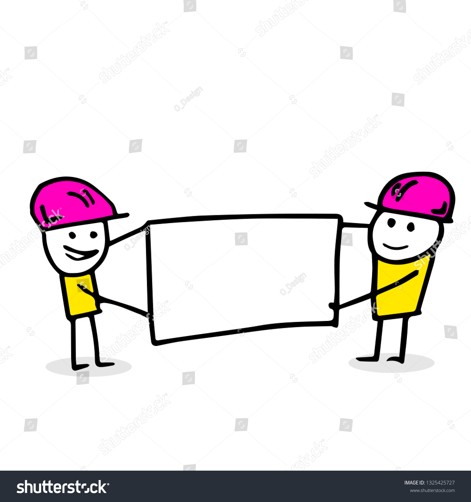 Two Stick Figures Construction Workers Holding Stock Vector (Royalty ...