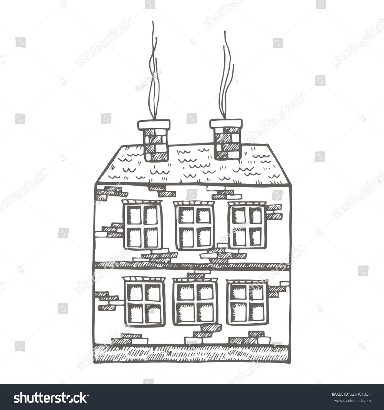 Twostory Brick House Drawing Stock Vector (Royalty Free) 526401337