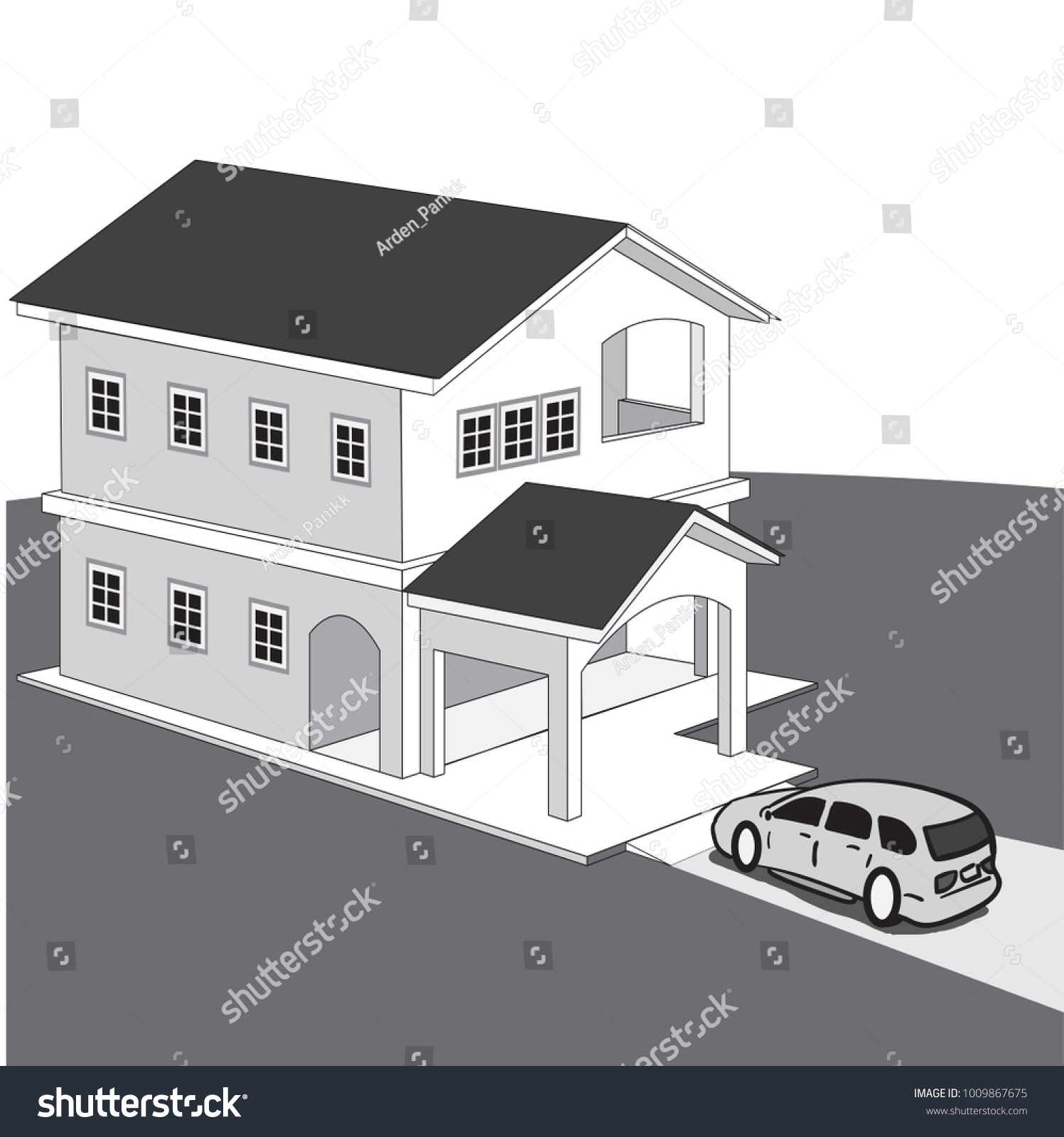 Two Story House Vector Drawn Stock Vector (Royalty Free) 1009867675