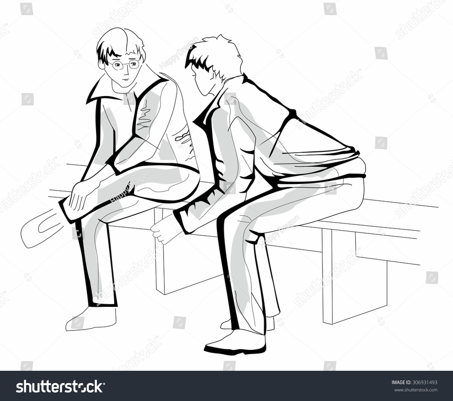 Two Students Talk Sitting On Bench Stock Vektor 306931493 - Shutterstock