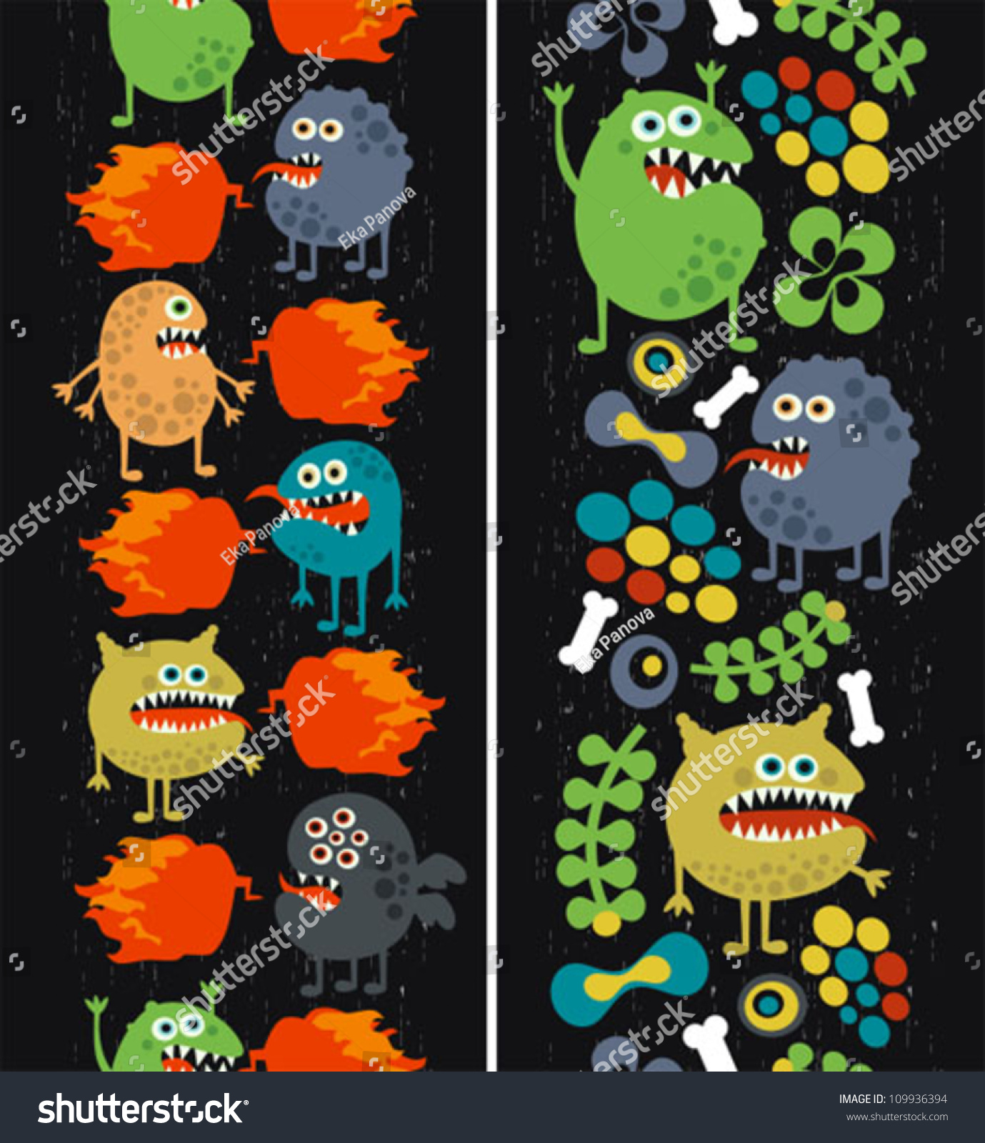 Two Vertical Seamless Patterns Monsters Plants: vector de stock (libre ...