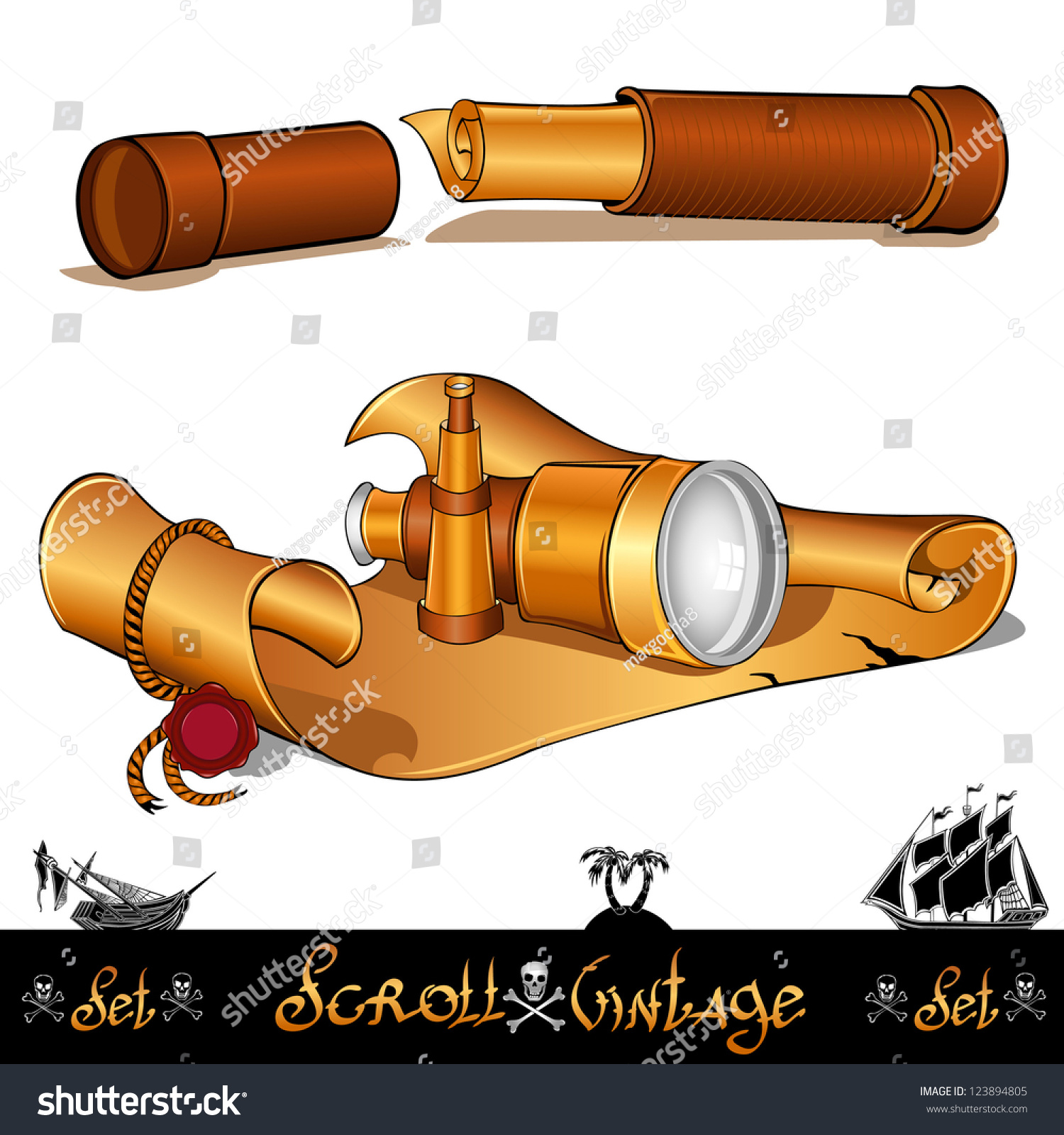Two Vintage Gold Scroll Map Isolated Stock Vector (Royalty Free) 123894805