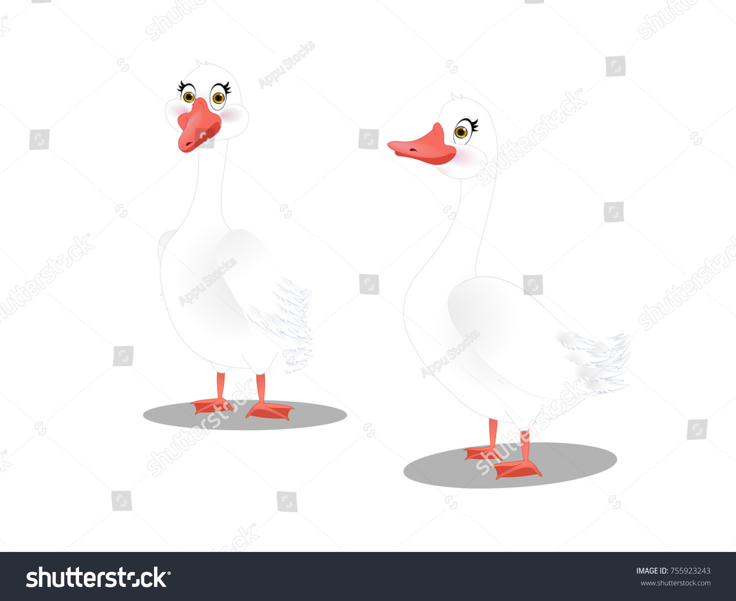 Two White Geese Cartoon Vector Image Stock Vector (Royalty Free) 755923243