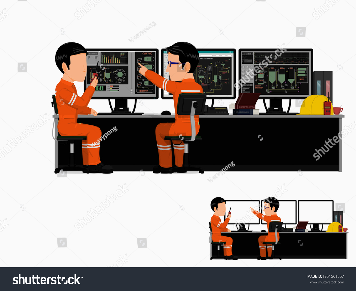 Two Workers Working Control Room Stock Vector (Royalty Free) 1951561657