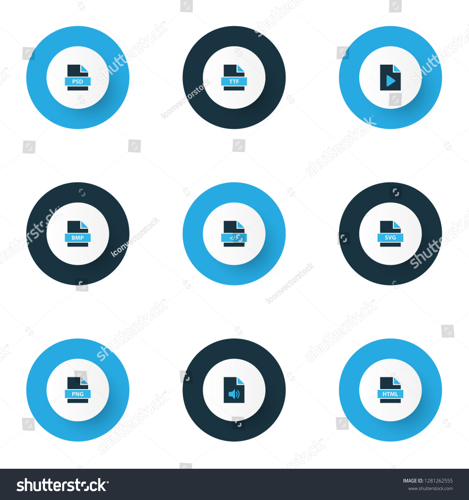 Types Icons Colored Set File Bmp: vector de stock (libre de regalías ...