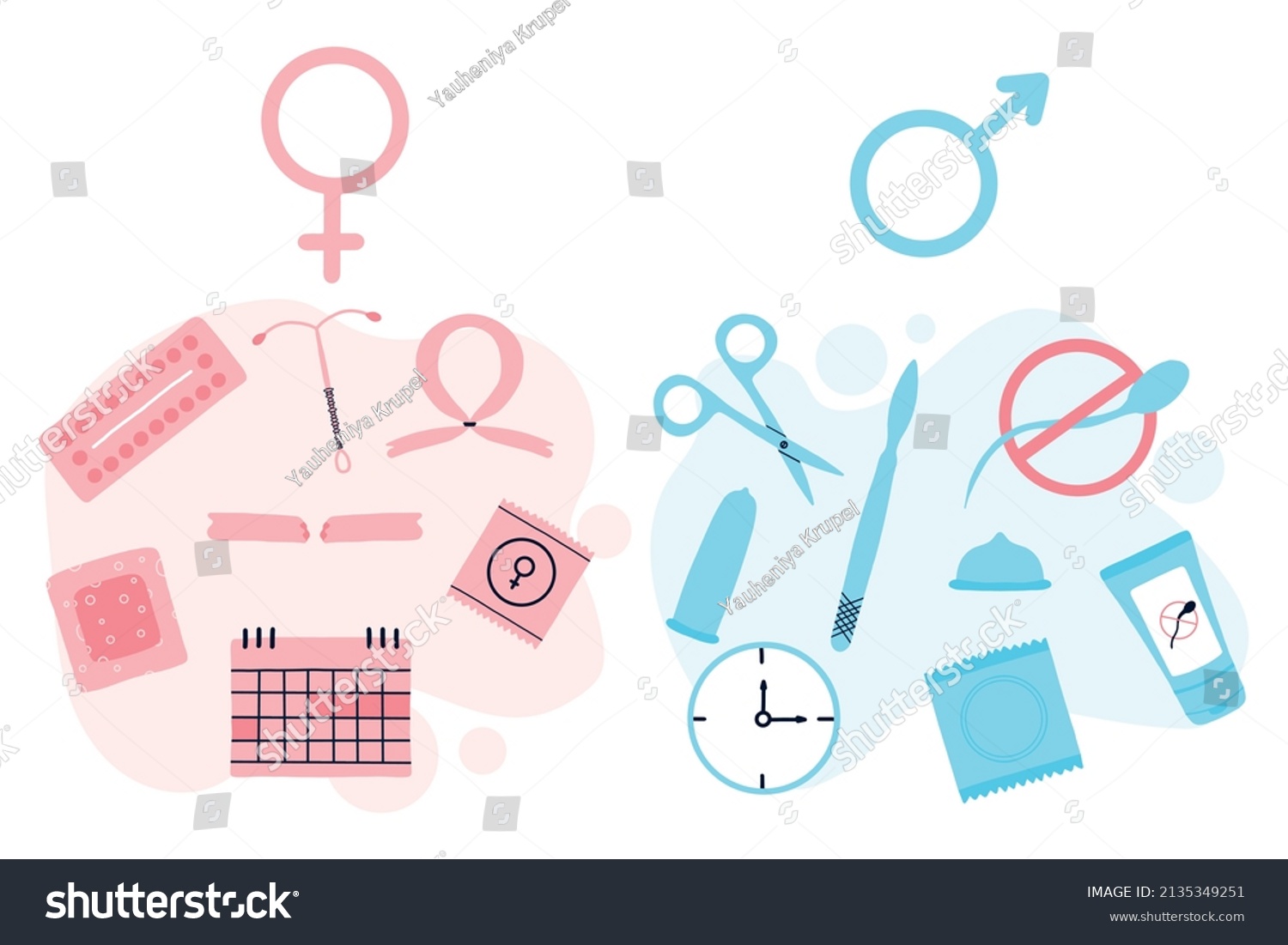Types Contraception Male Female Contraceptives Condom Stock Vector