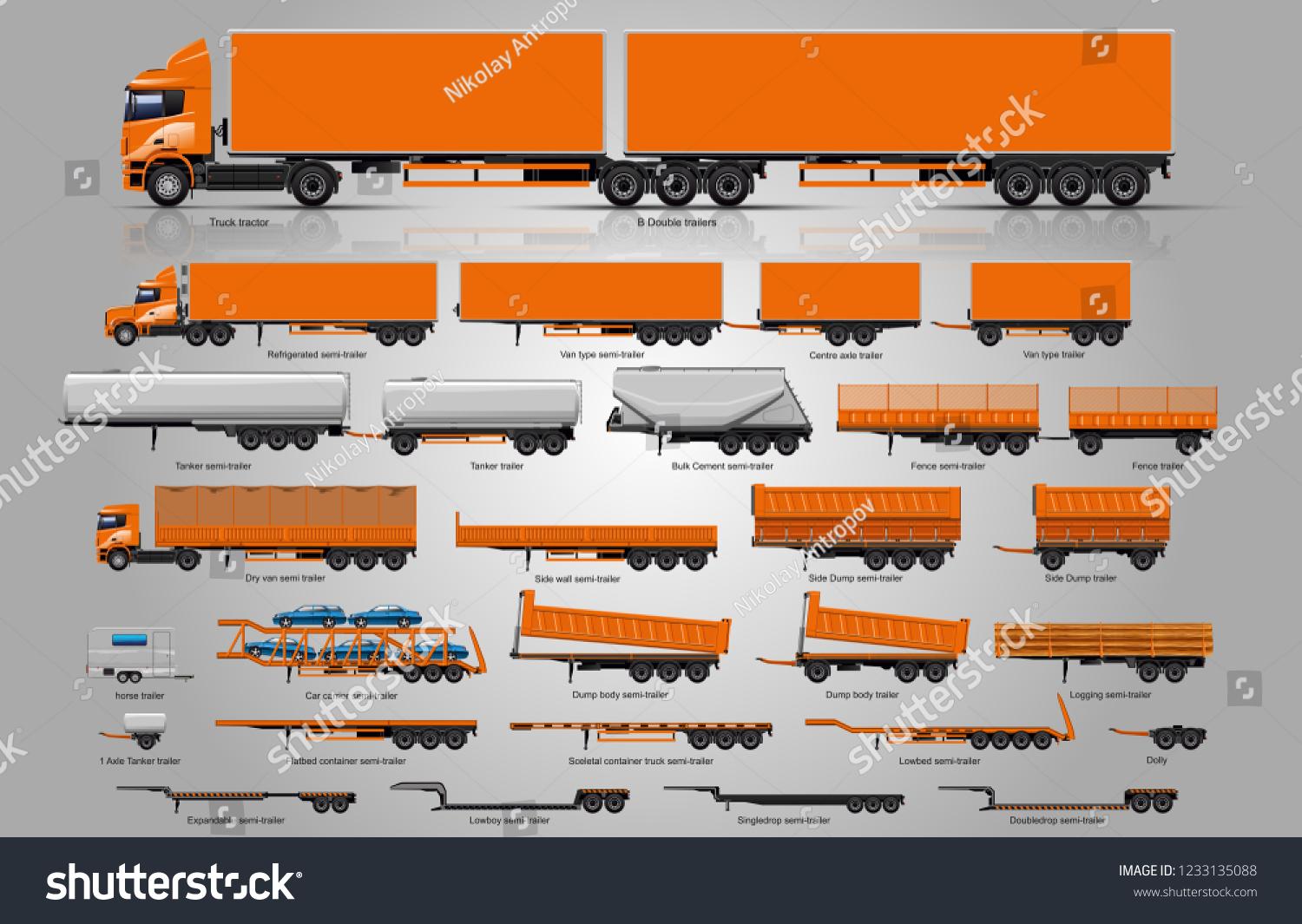 Types Trailers Big Set Trailers Largest Stock Vector Royalty Free 1233135088 Shutterstock
