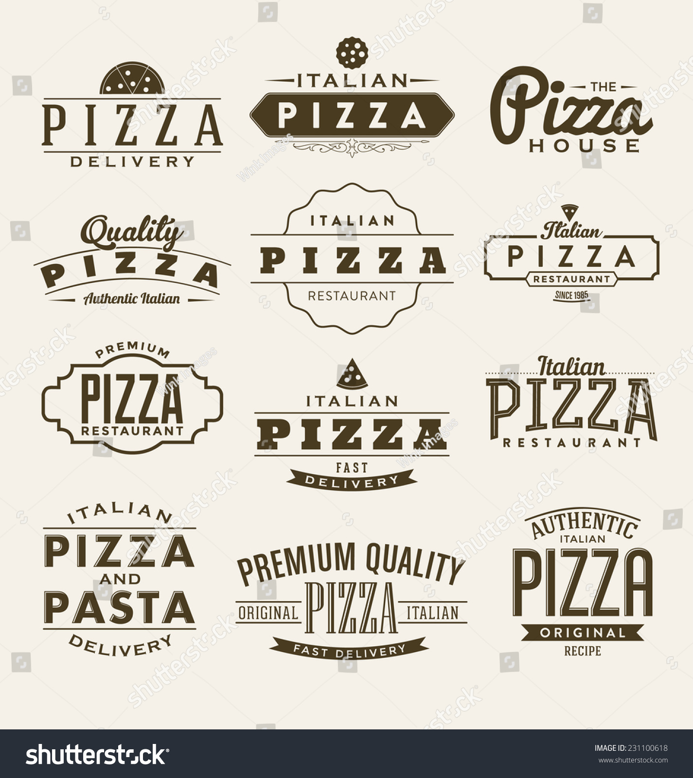 Typographic Pizza Label Design Set Stock Vector (Royalty Free) 231100618