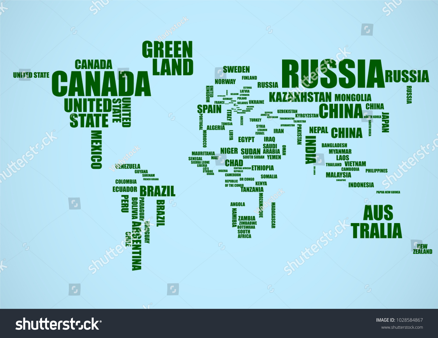 Typography World Map Country Names Vector 库存矢量图（免版税）1028584867 ...