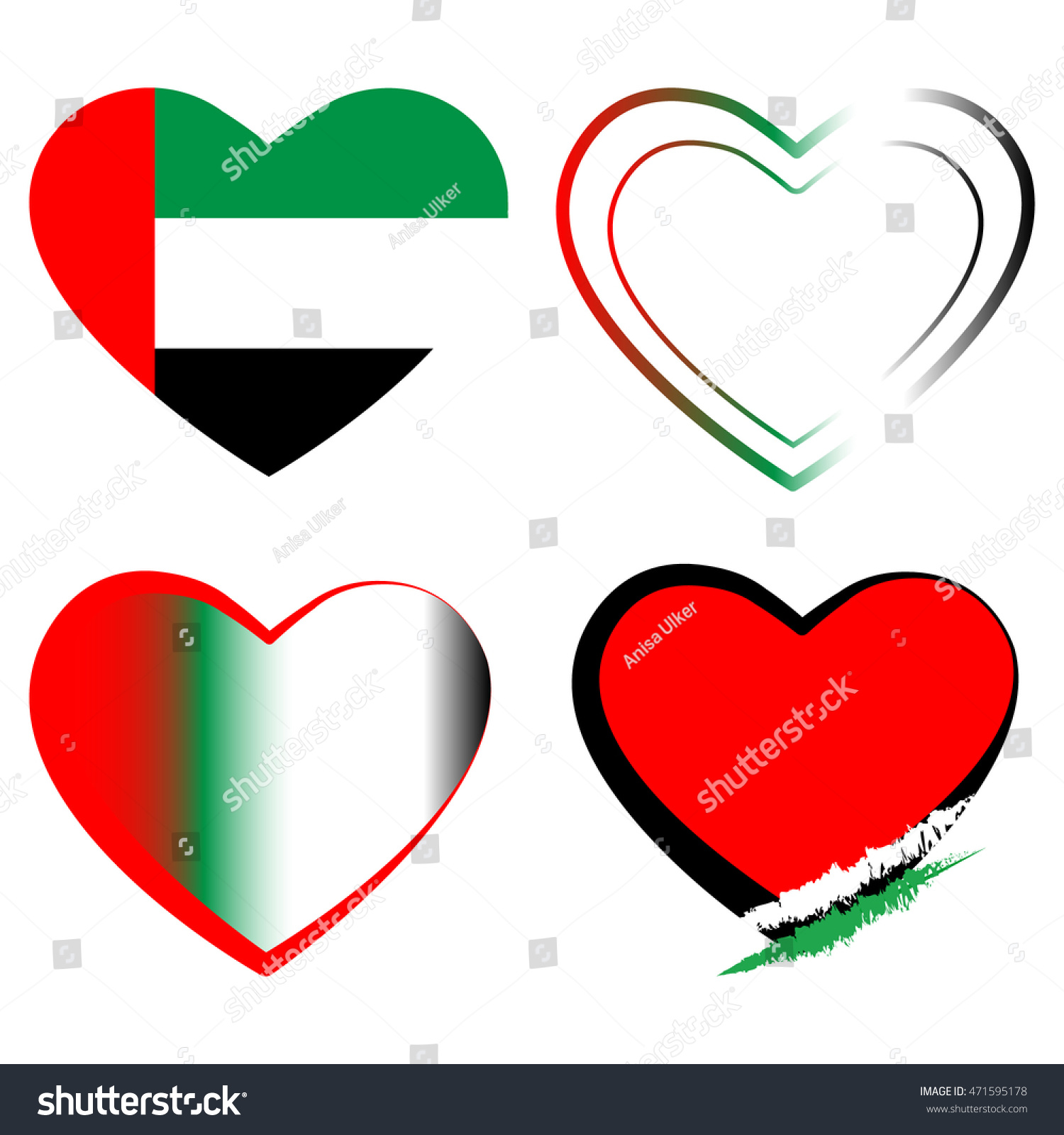 Uae Flag Heart Shape Vector 4 Stock Vector (Royalty Free) 471595178