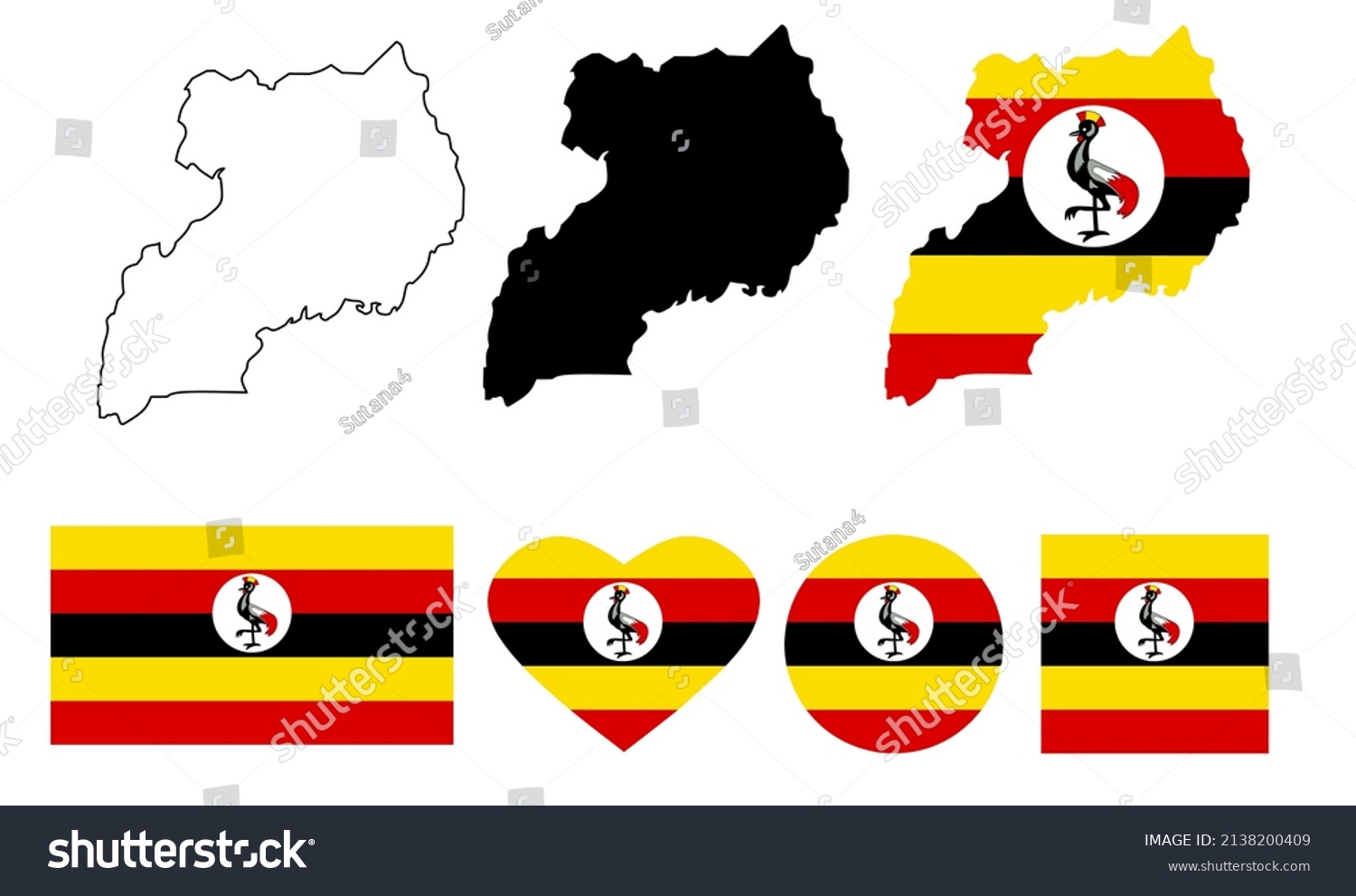 Uganda Map Flag Icon Set Isolated Stock Vector (Royalty Free ...