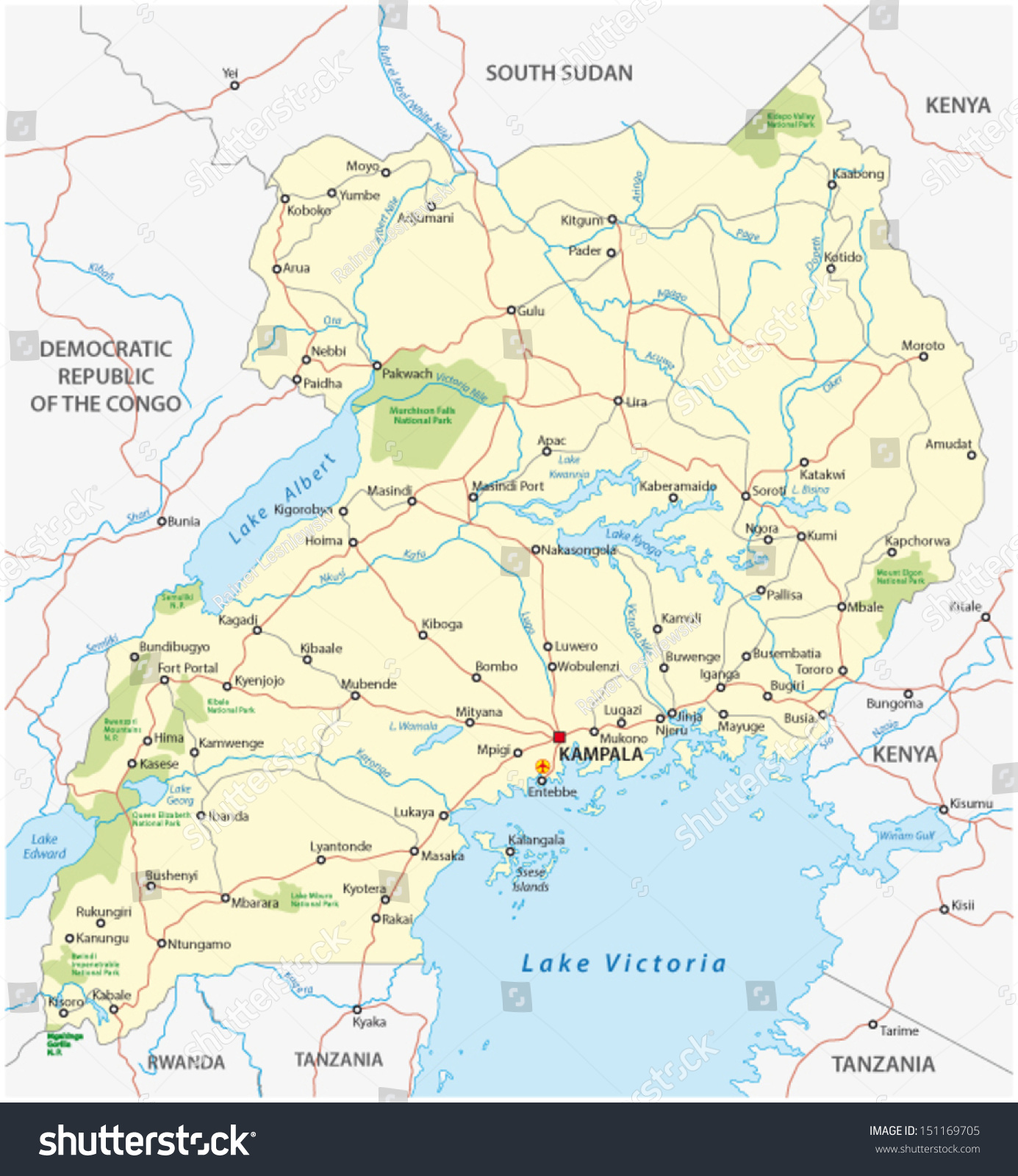 Uganda Road Map 库存矢量图（免版税）151169705 | Shutterstock