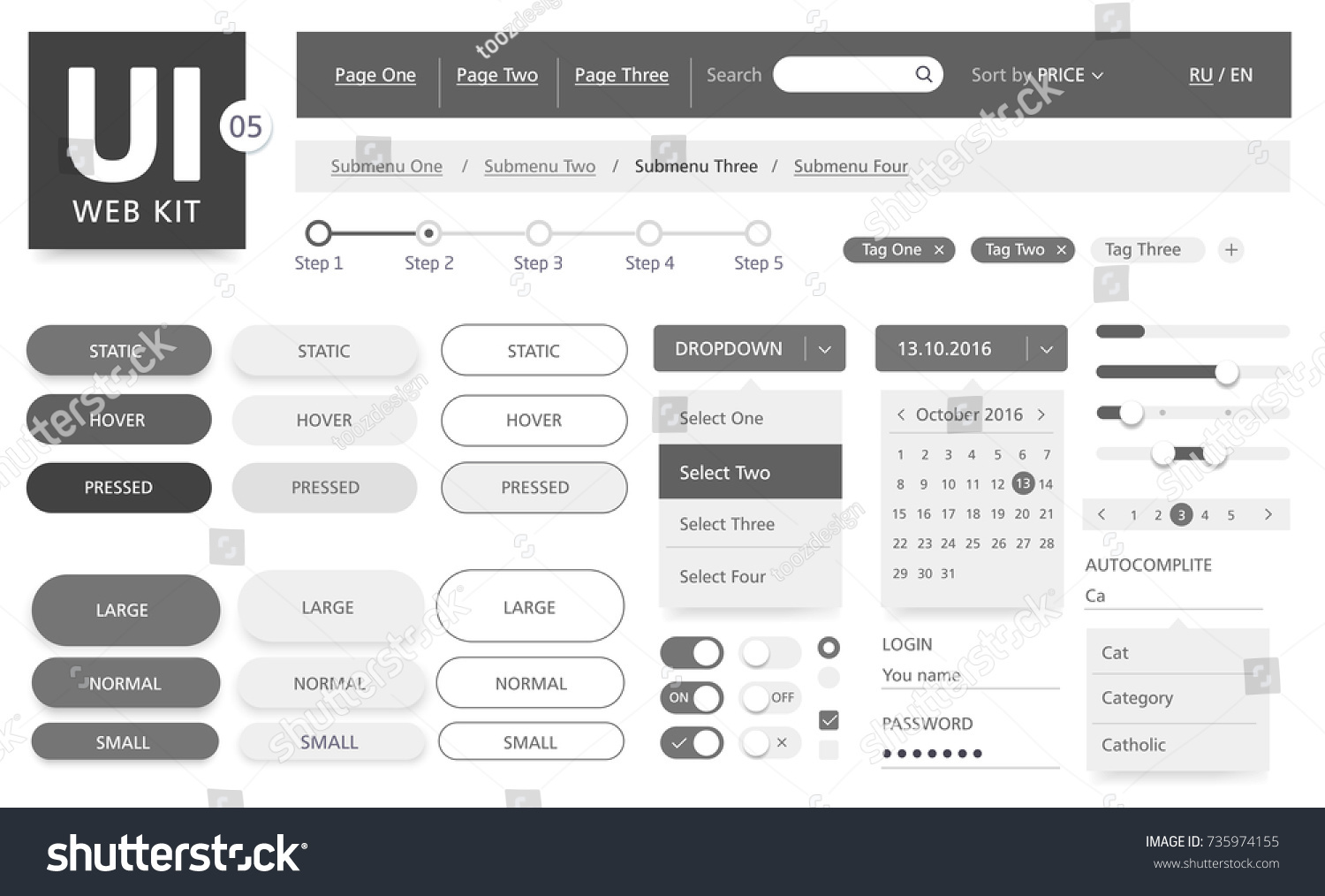 Ui Kit Template Stock Vector (Royalty Free) 735974155 | Shutterstock