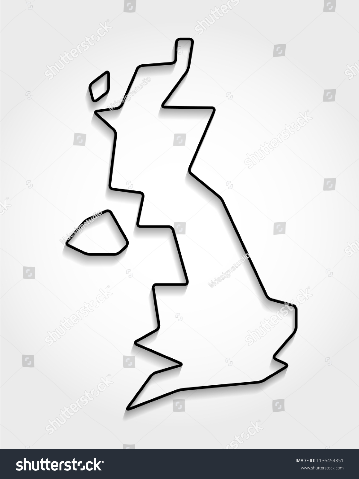 Uk Black Outline Map Shadow Concept Stock Vector (Royalty Free) 1136454851