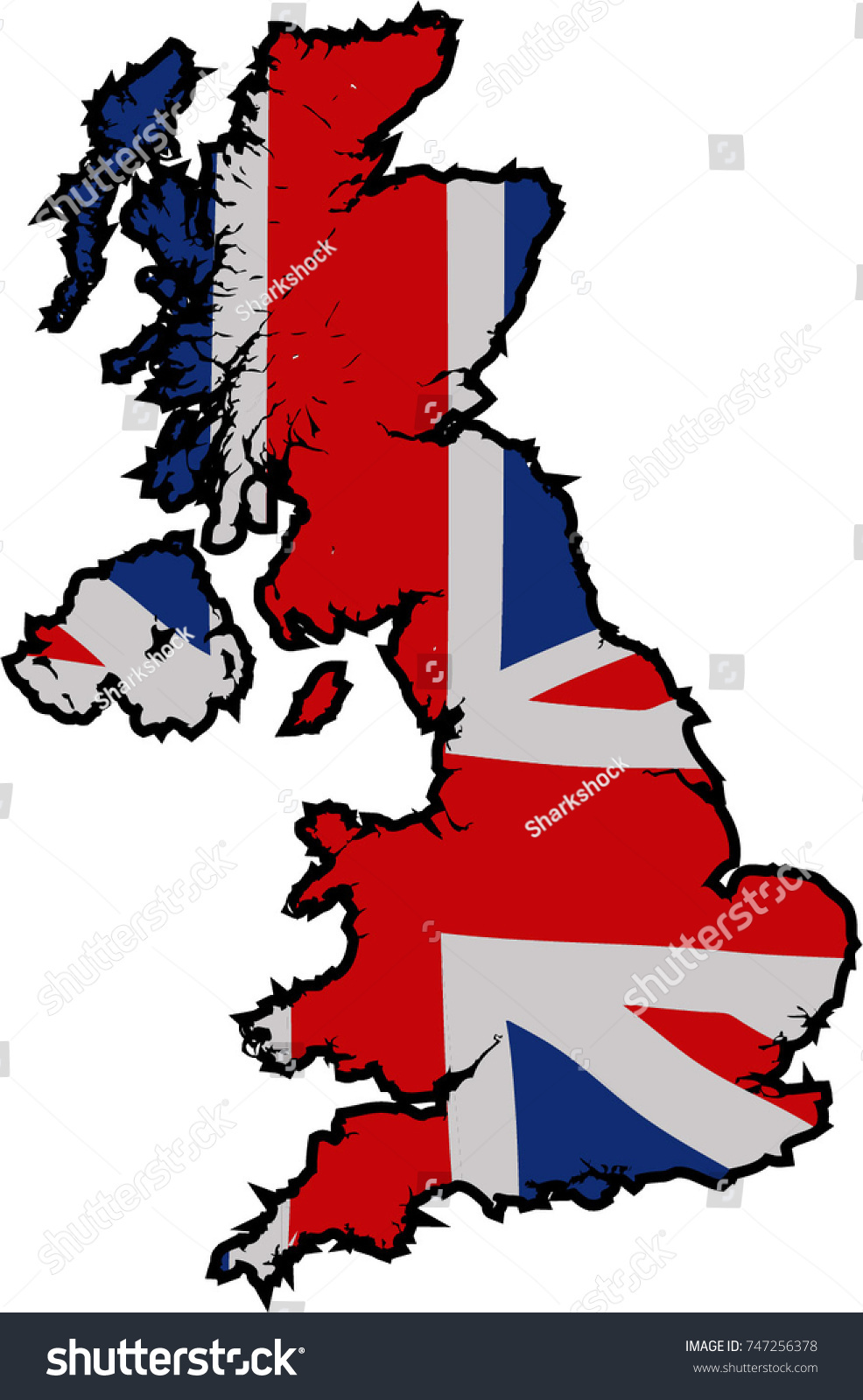 Uk Flag Map Black Outline Stock Vector (Royalty Free) 747256378