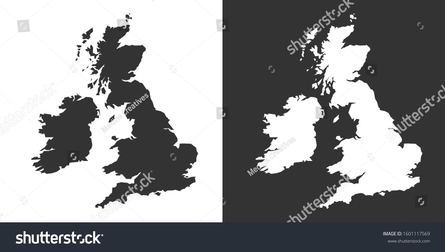 Uk Map Black White Vector 스톡 벡터(로열티 프리) 1601117569 | Shutterstock