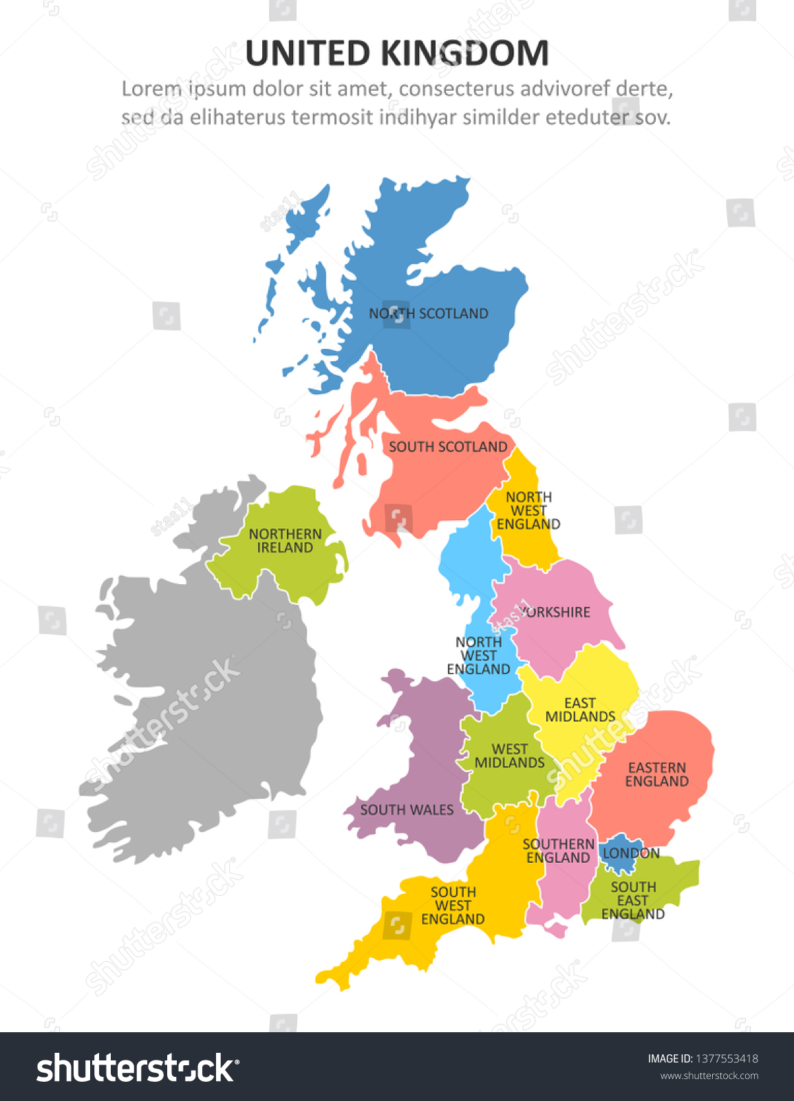 Uk Multicolored Map Regions Vector Illustration: Vector có sẵn (miễn ...