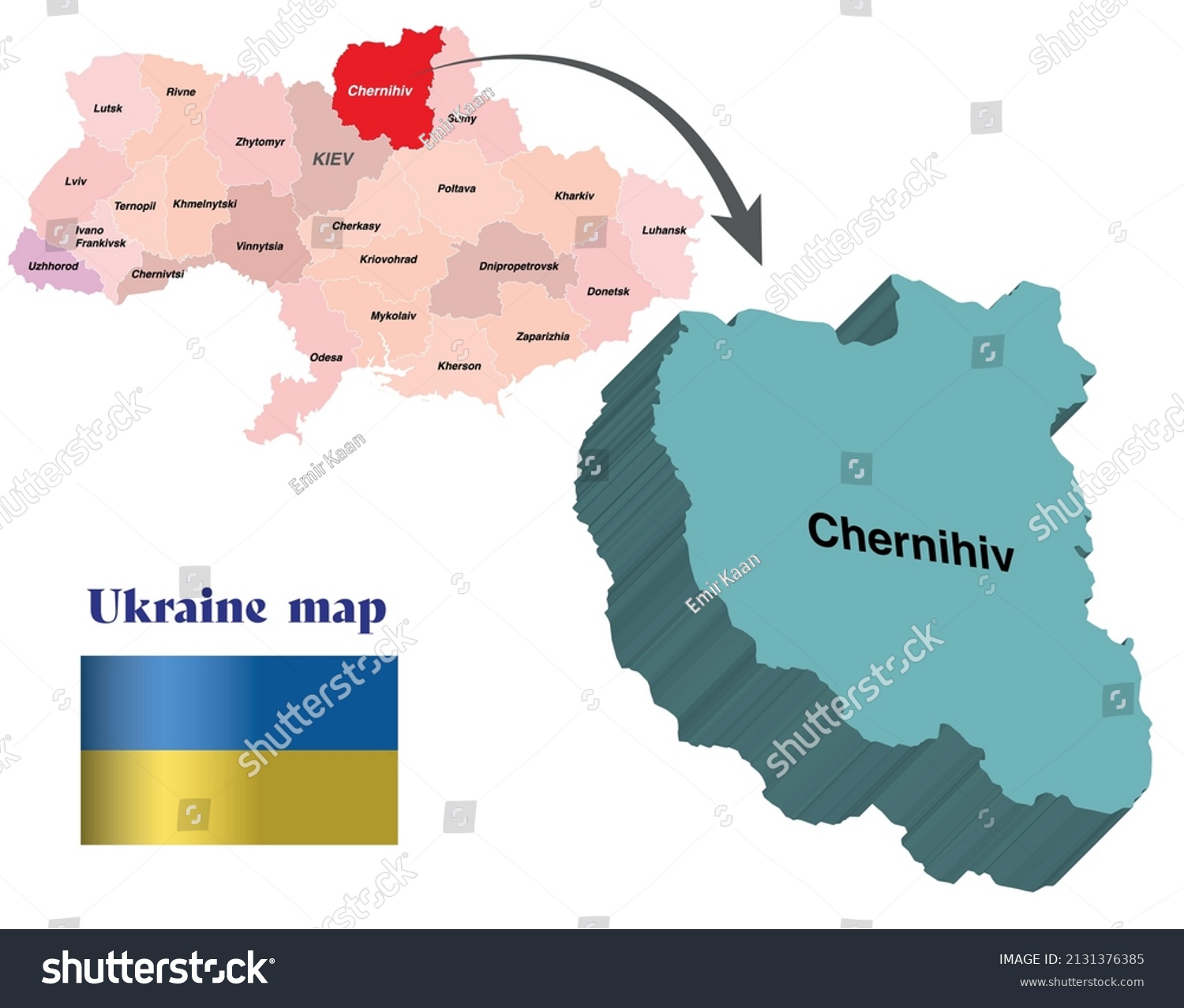 Ukraine Map Cities 3d Stock Vector (Royalty Free) 2131376385 | Shutterstock