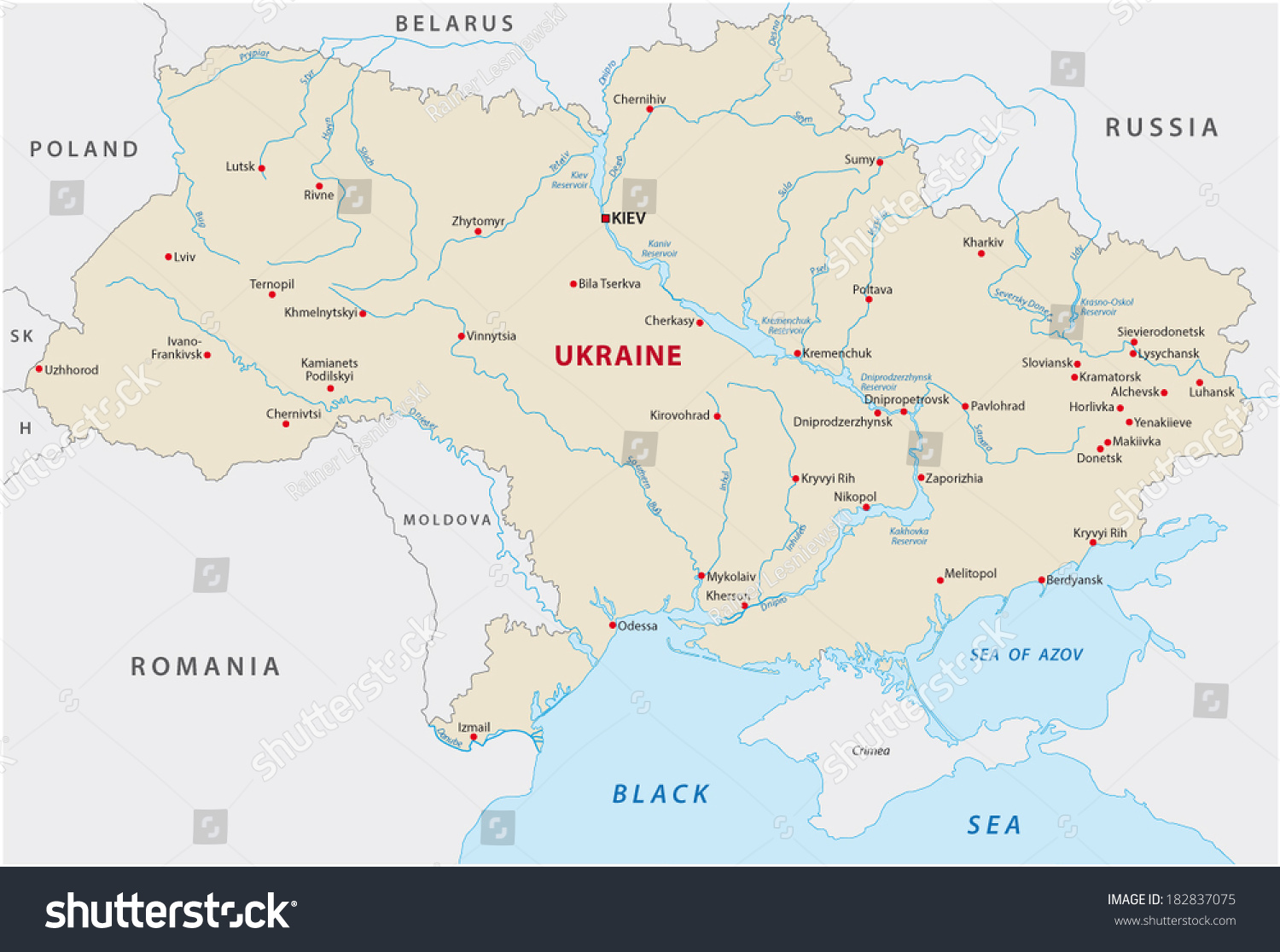 Ukraine Map Without Crimea Stock Vector (Royalty Free) 182837075