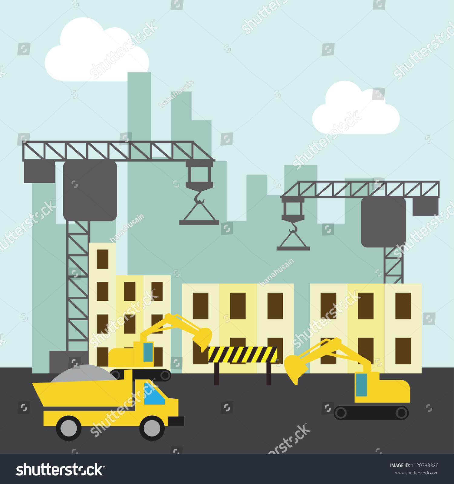 Under Construction Building Site Vector Illustration: เวกเตอร์สต็อก ...