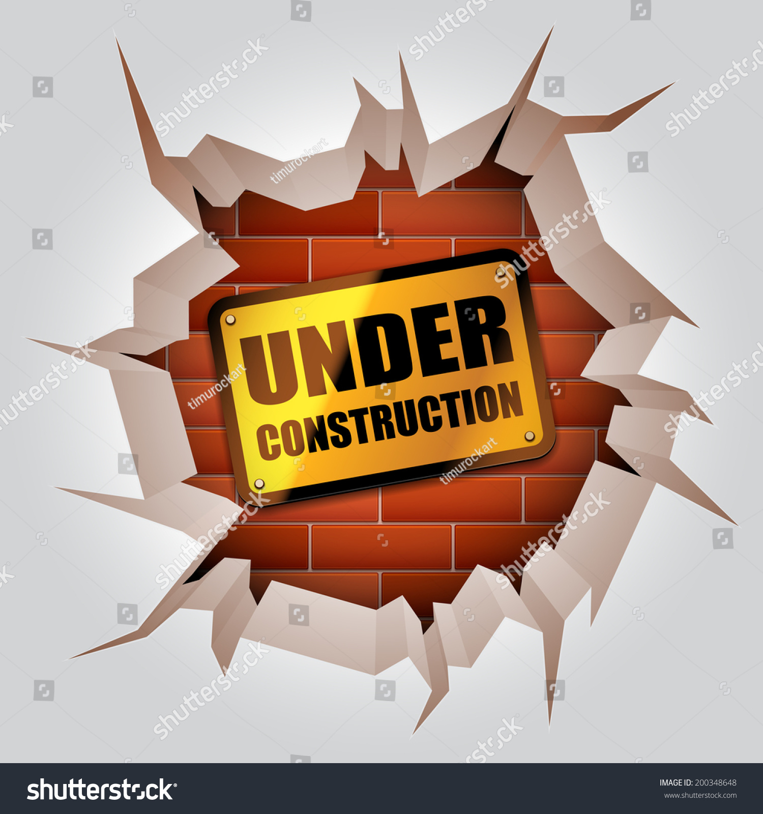 Under Construction Sign Inside Broken Wall Stock Vector (Royalty Free ...
