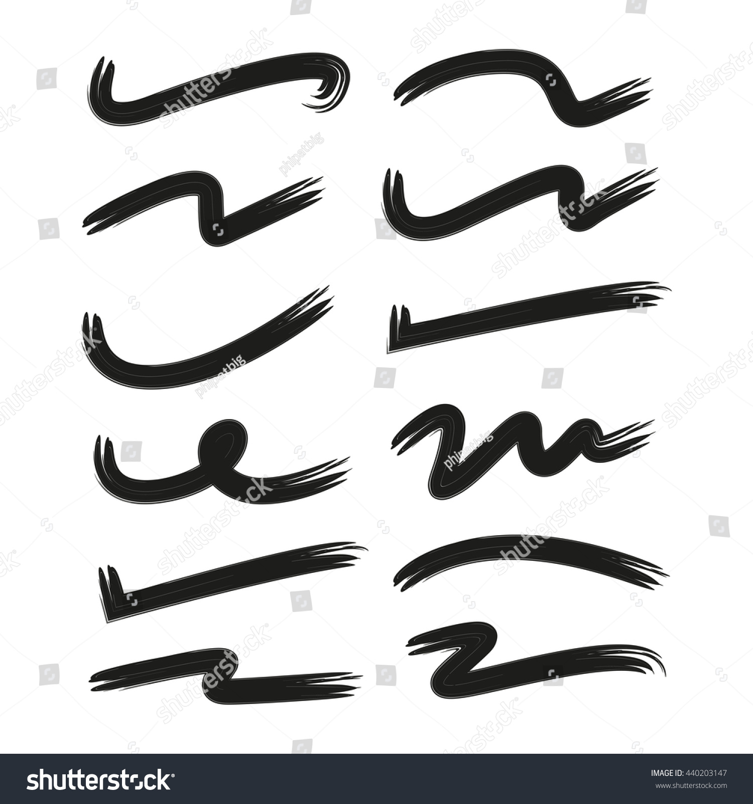 Underline Highlighter Marker Strokes Swoops Waves Stock Vector ...
