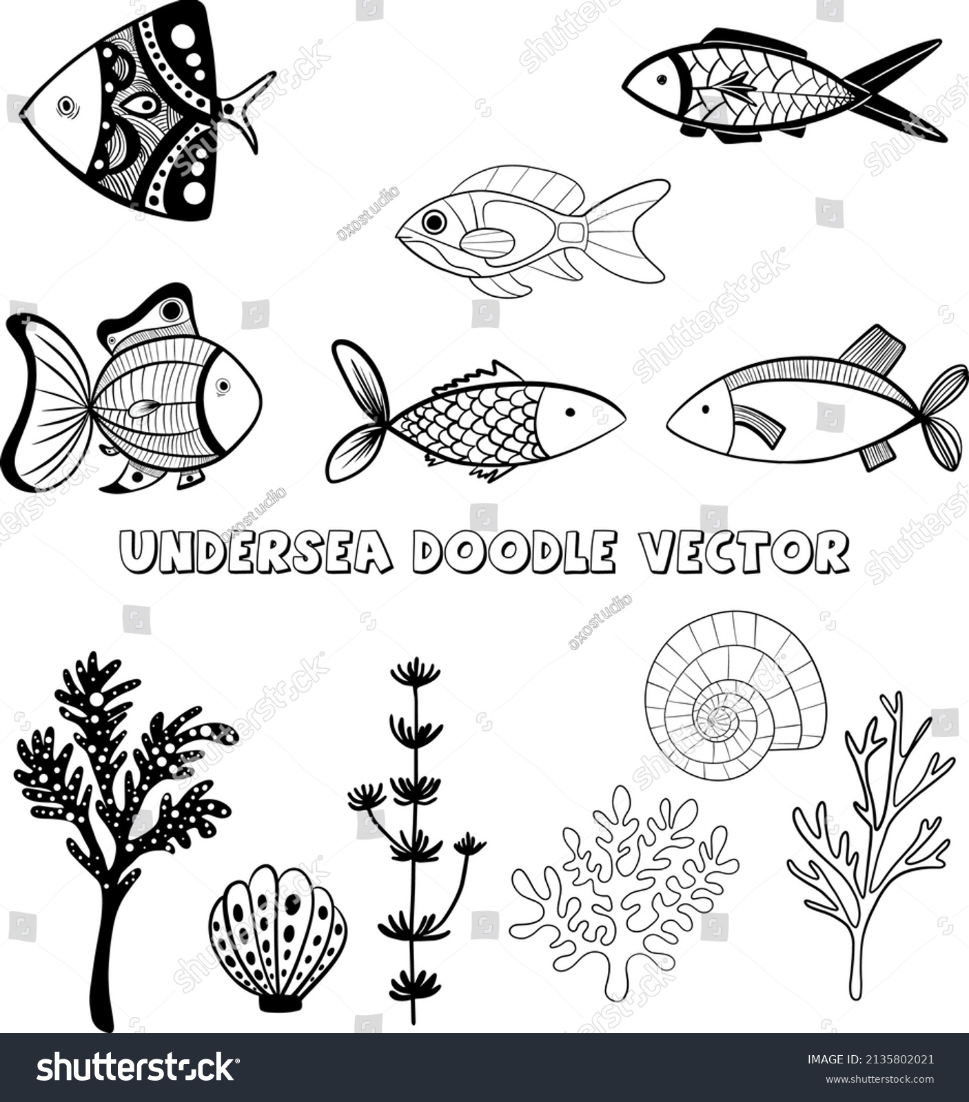 Undersea World Doddle Vector Set Stock Vector (Royalty Free) 2135802021 ...