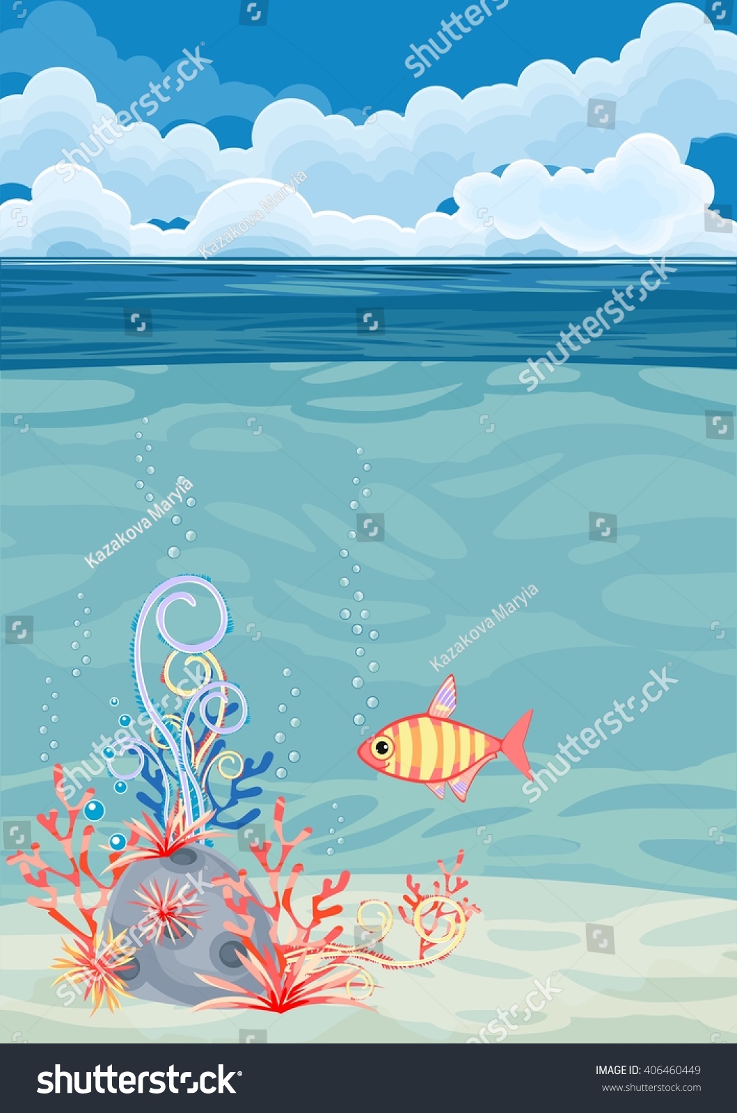 Underwater Landscape Fish Stock Vector (Royalty Free) 406460449 ...