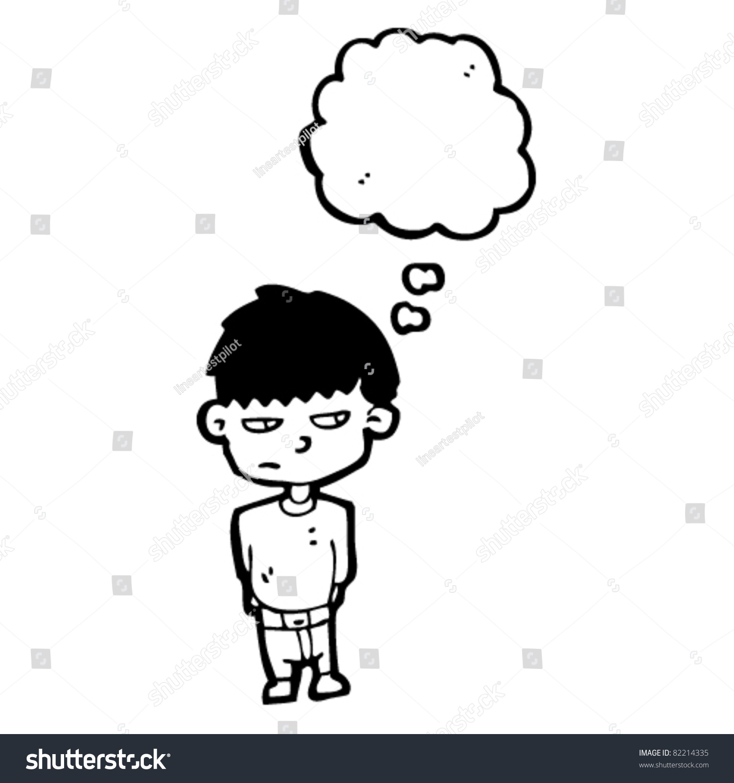 Unhappy Cartoon Boy Thinking: เวกเตอร์สต็อก (ปลอดค่าลิขสิทธิ์) 82214335