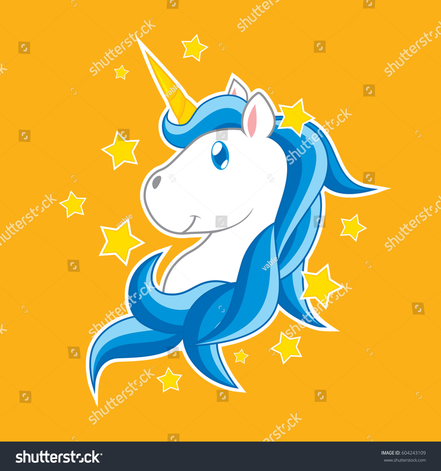 Unicorn Cartoon Vector Blue Stock Vector (Royalty Free) 604243109