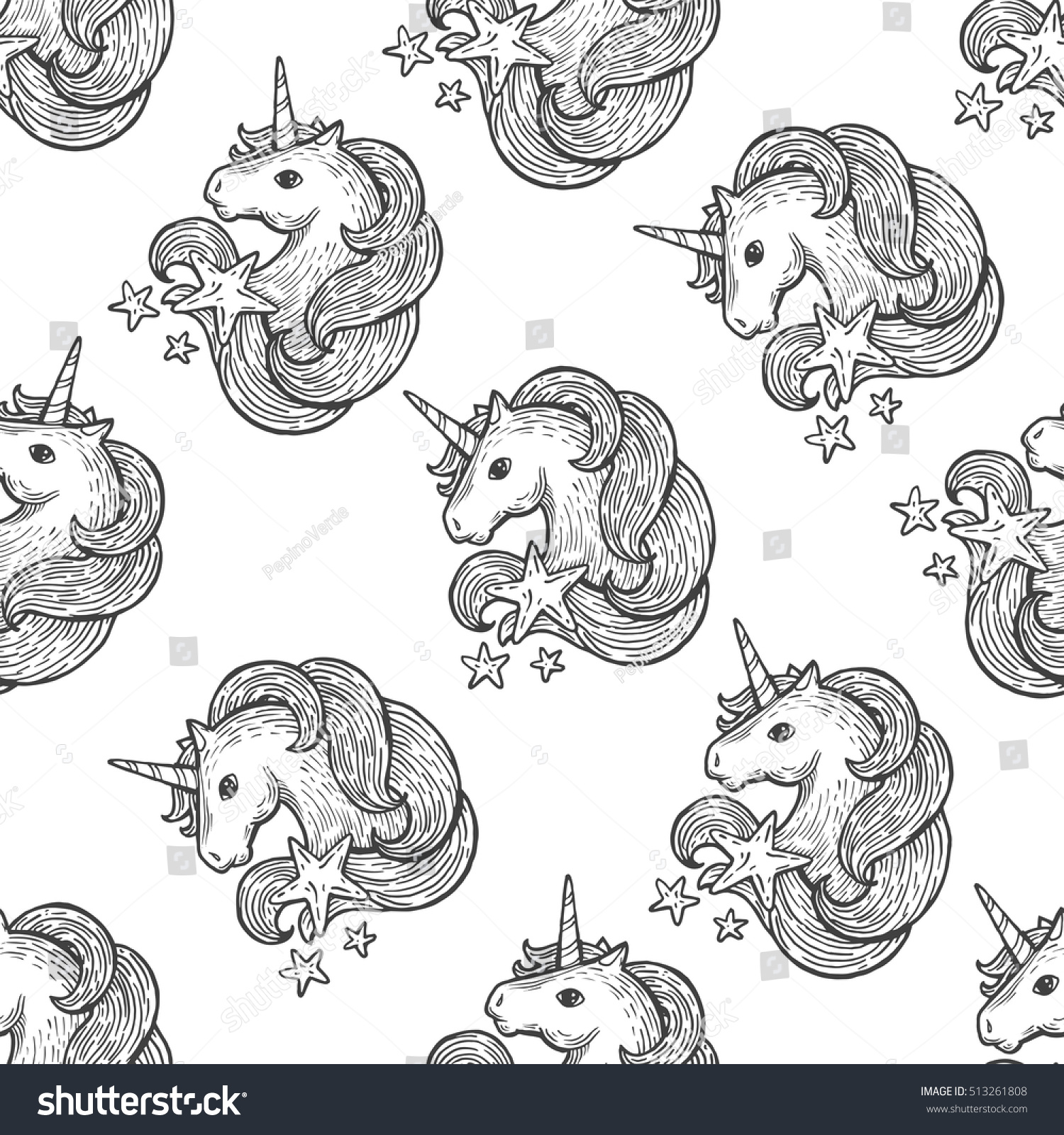 Unicorn Head Pattern Line Art Stock Vector (Royalty Free) 513261808
