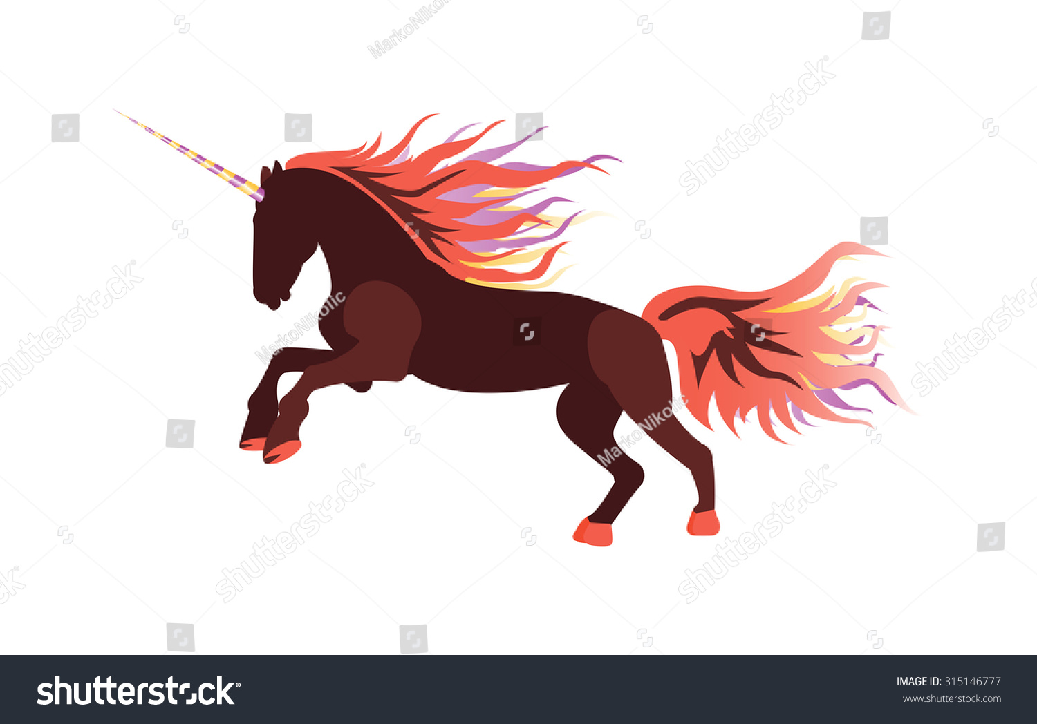Unicorn Red On White: vector de stock (libre de regalías) 315146777 ...