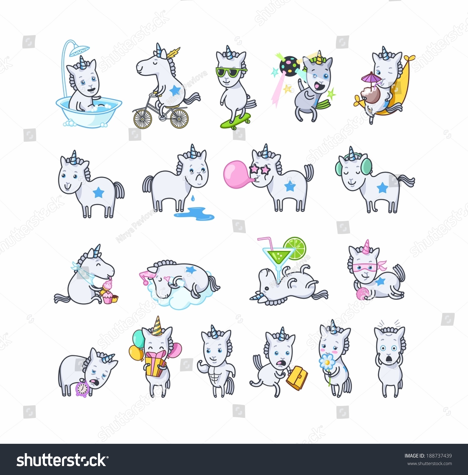 Unicorn Set Poses Stock Vector (Royalty Free) 188737439