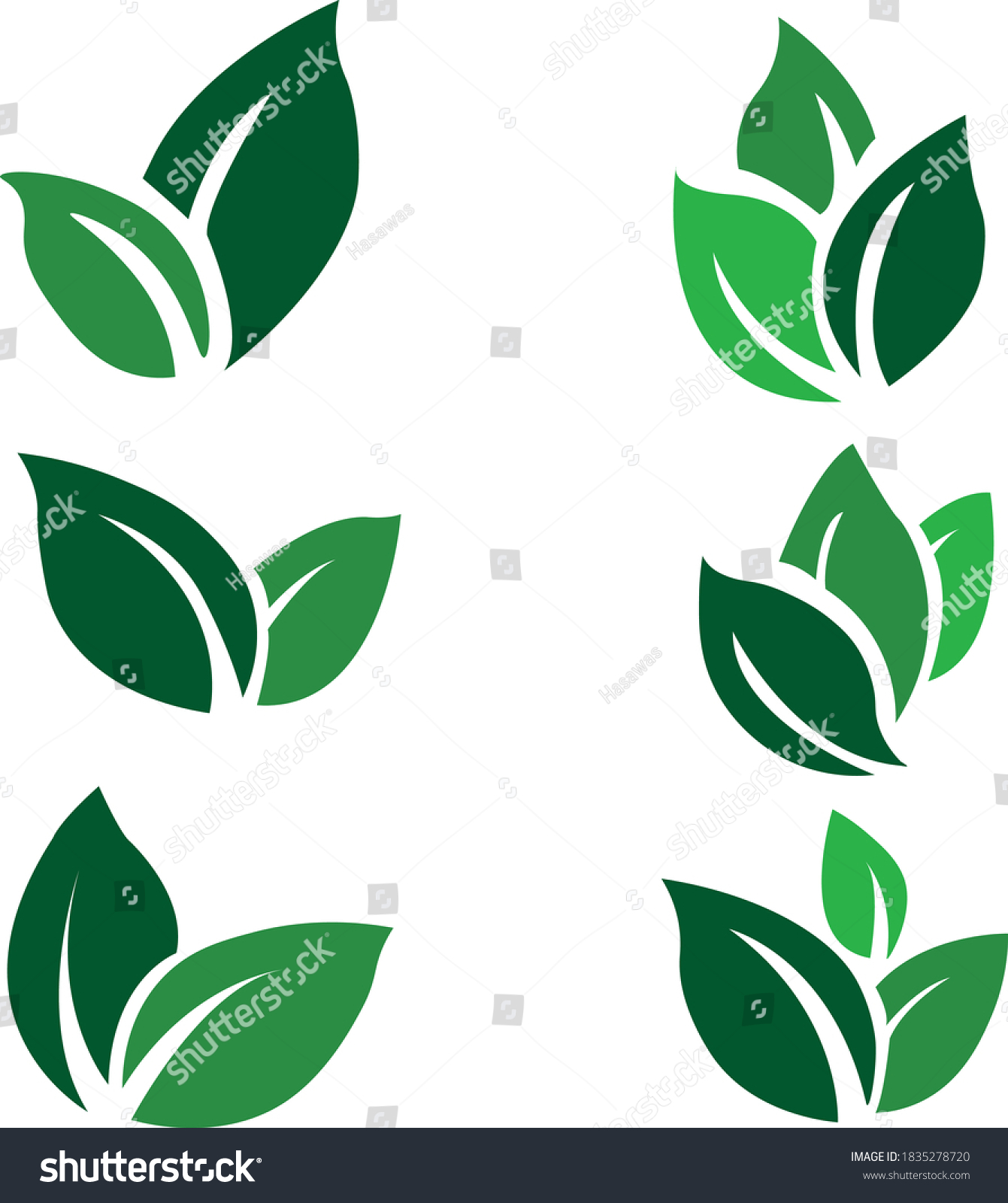 Unique Style Double Leaf Icon Set Stock Vector (Royalty Free ...