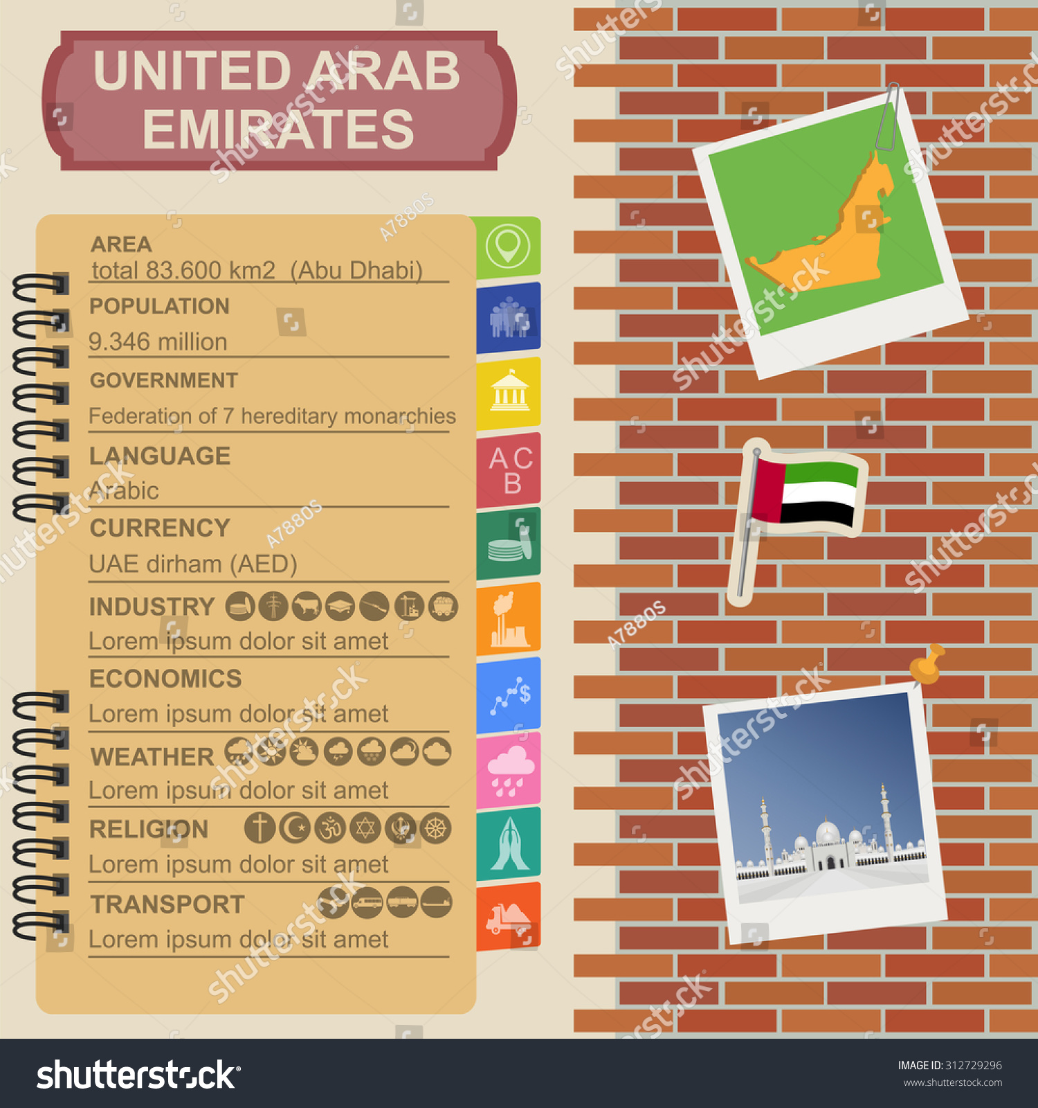 United Arab Emirates Infographics Statistical Data Stock Vector
