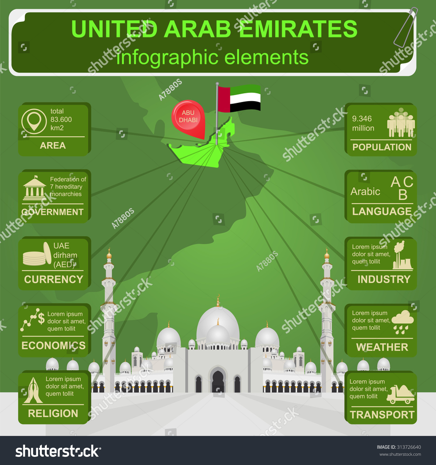 United Arab Emirates Infographics Statistical Data Stock Vector