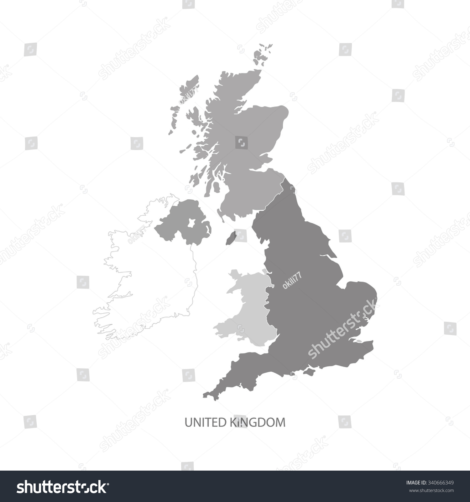 UNITED KINGDOM MAP UK MAP GREYSCALE Stock Vector (Royalty Free ...