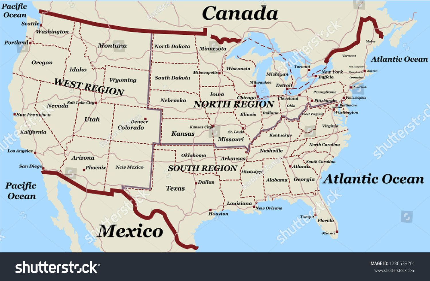 United States Map Stock Vector (Royalty Free) 1236538201 | Shutterstock