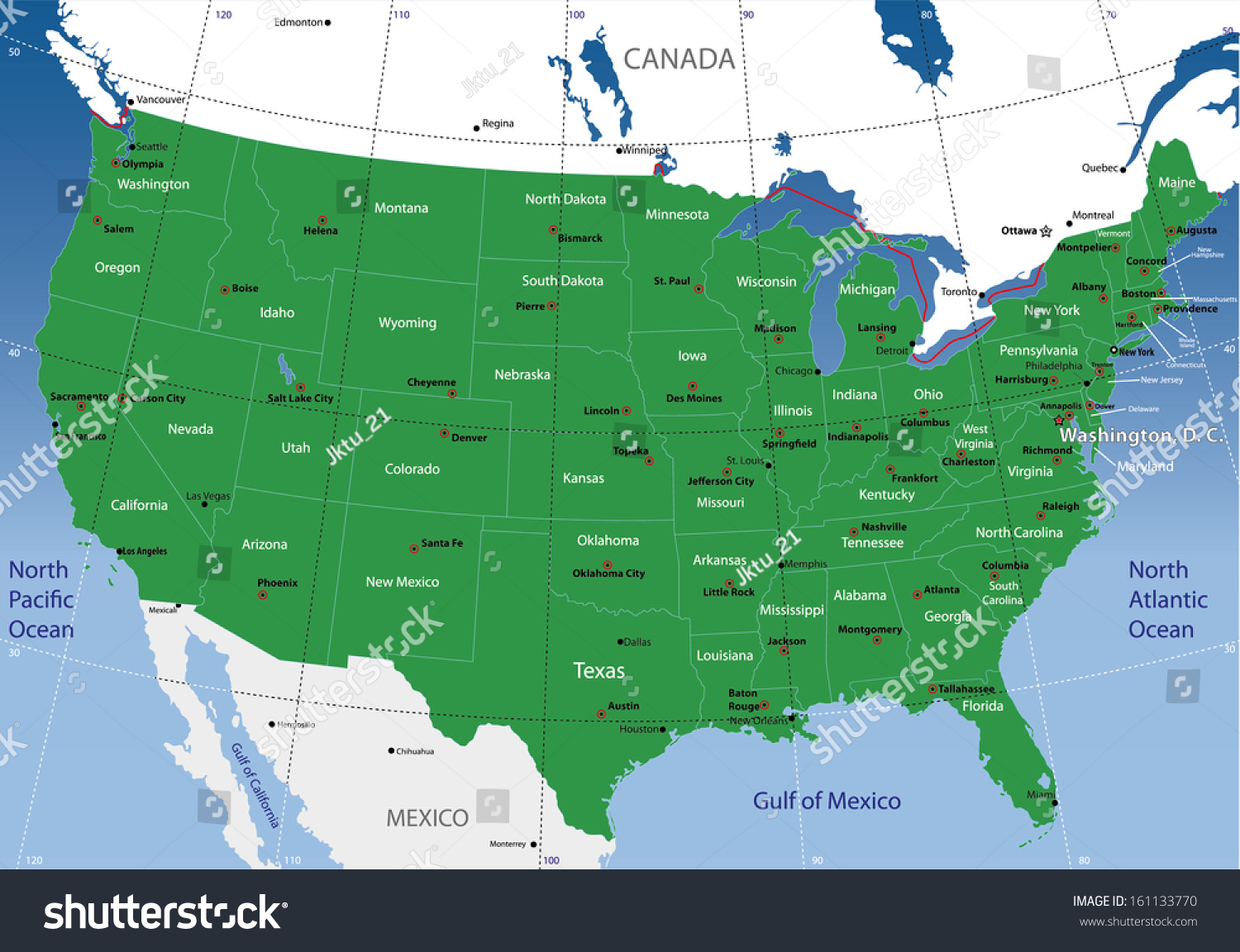 United States Map Cities: เวกเตอร์สต็อก (ปลอดค่าลิขสิทธิ์) 161133770