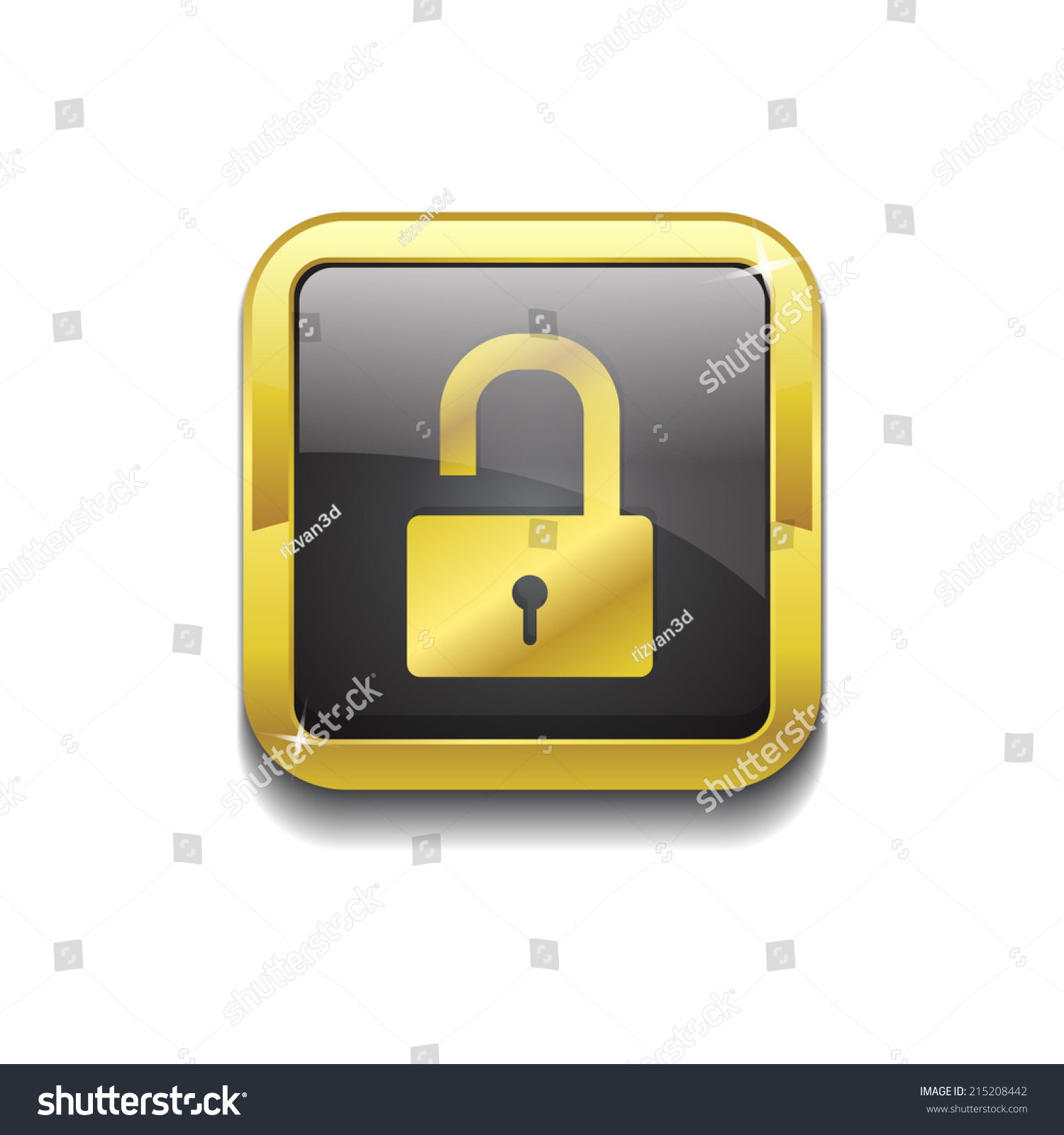Unlock Square Golden Black Vector Web Stock Vector (Royalty Free) 215208442