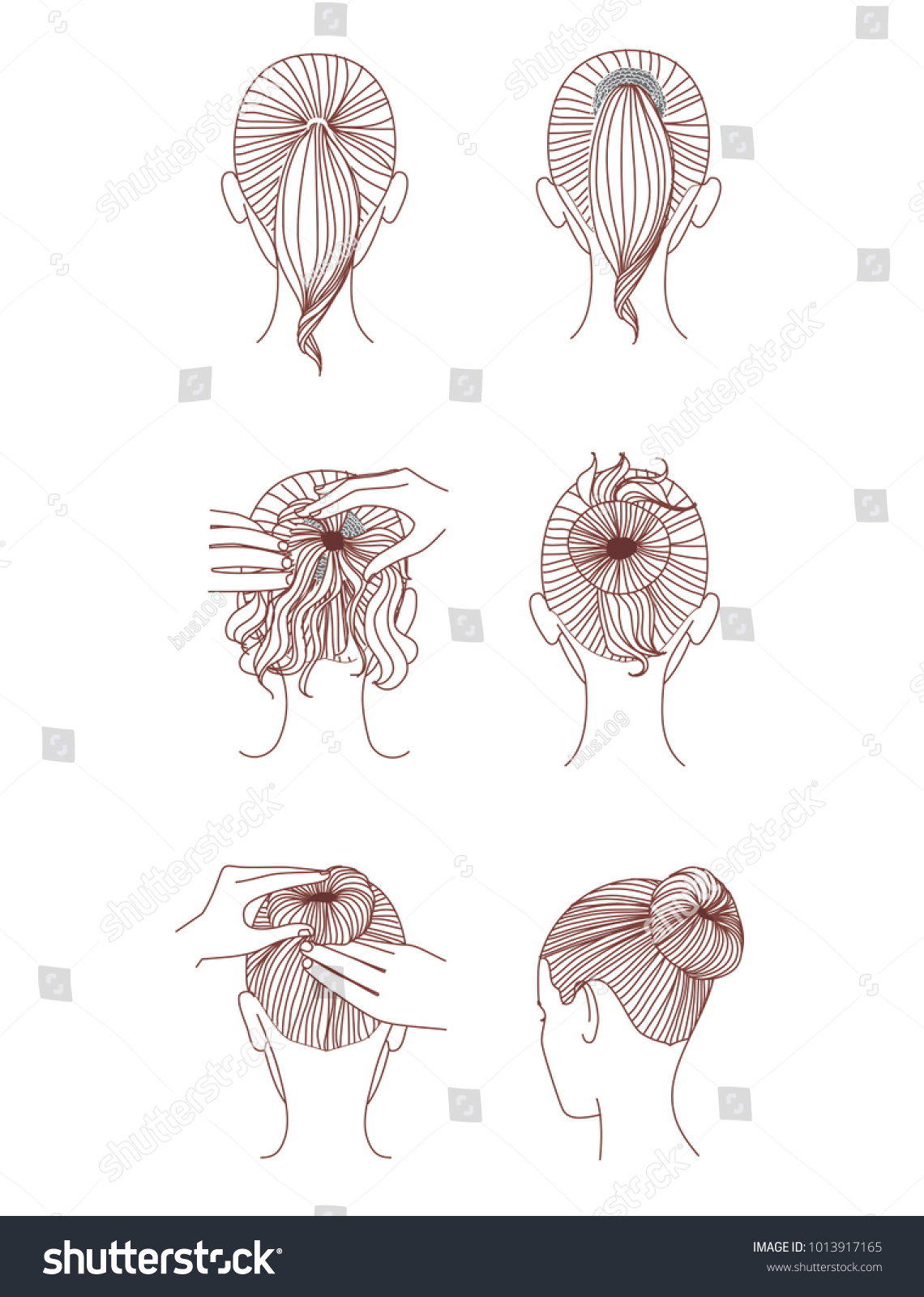 Updo Bun Hairstyle Step By Step Stock Vector (Royalty Free) 1013917165