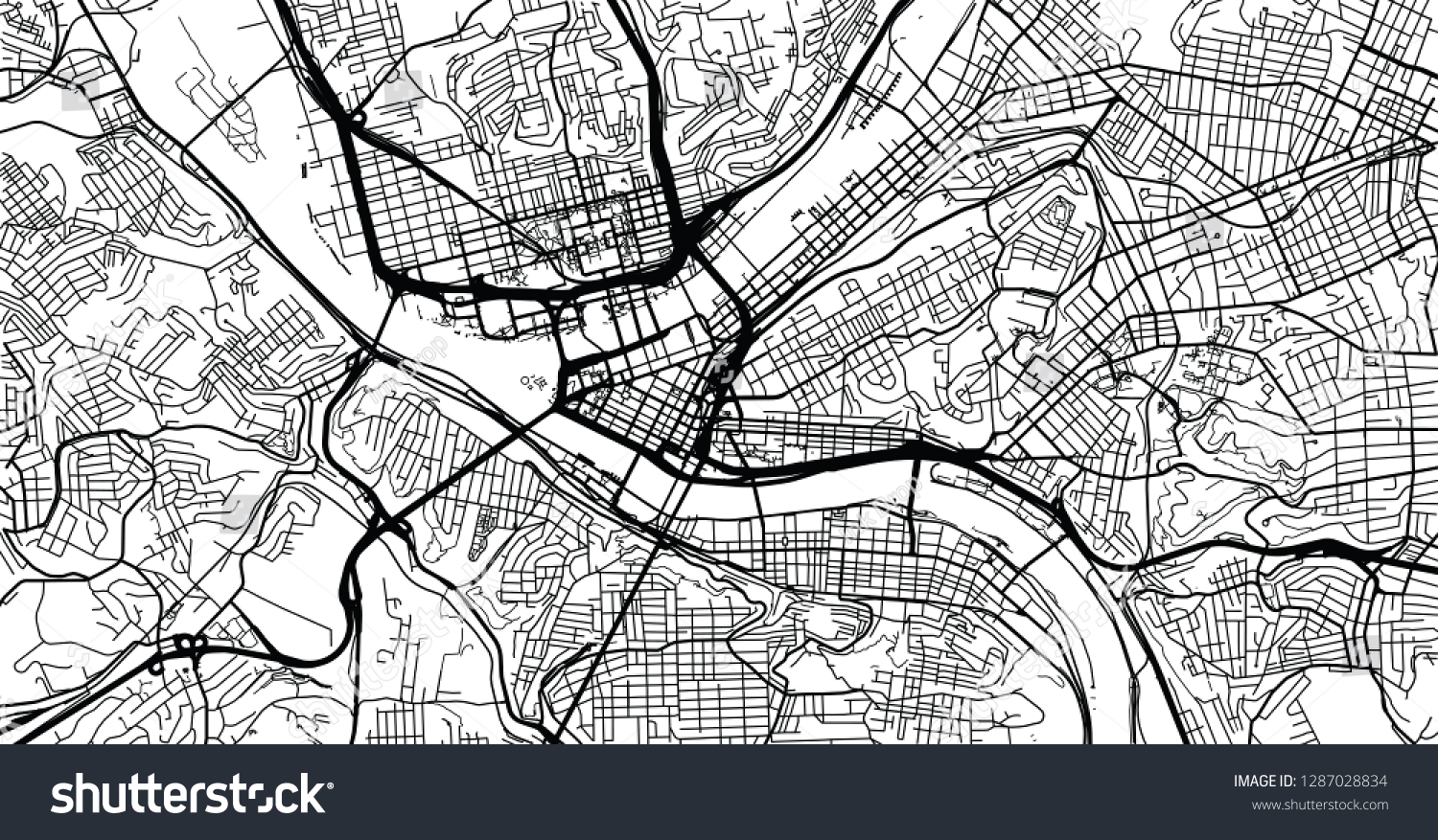 Urban Vector City Map Pittsburgh Pennsylvania Stock Vector Royalty Free 1287028834