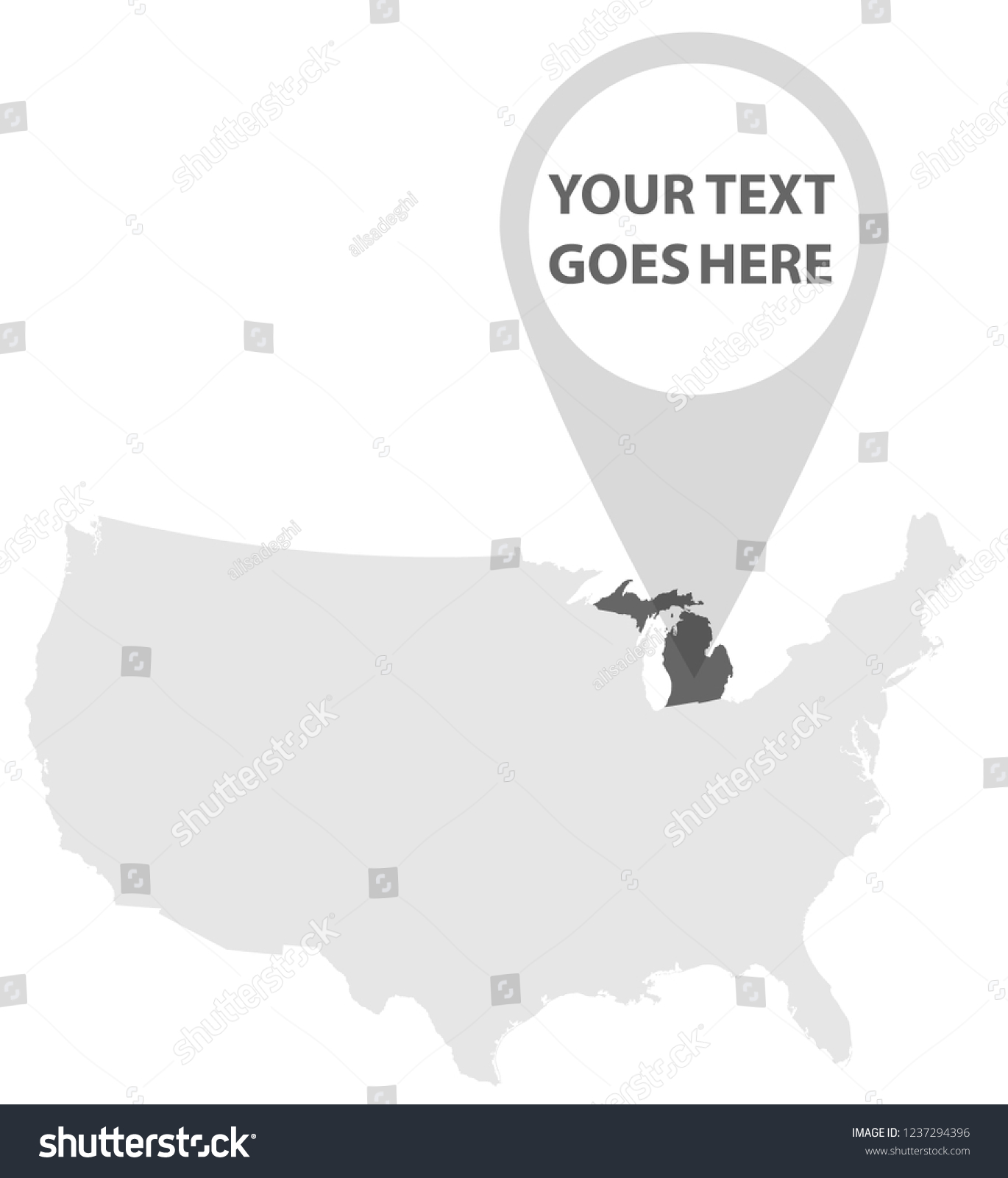Us Map Michigan Location Pin On Stock Vector (Royalty Free) 1237294396 ...