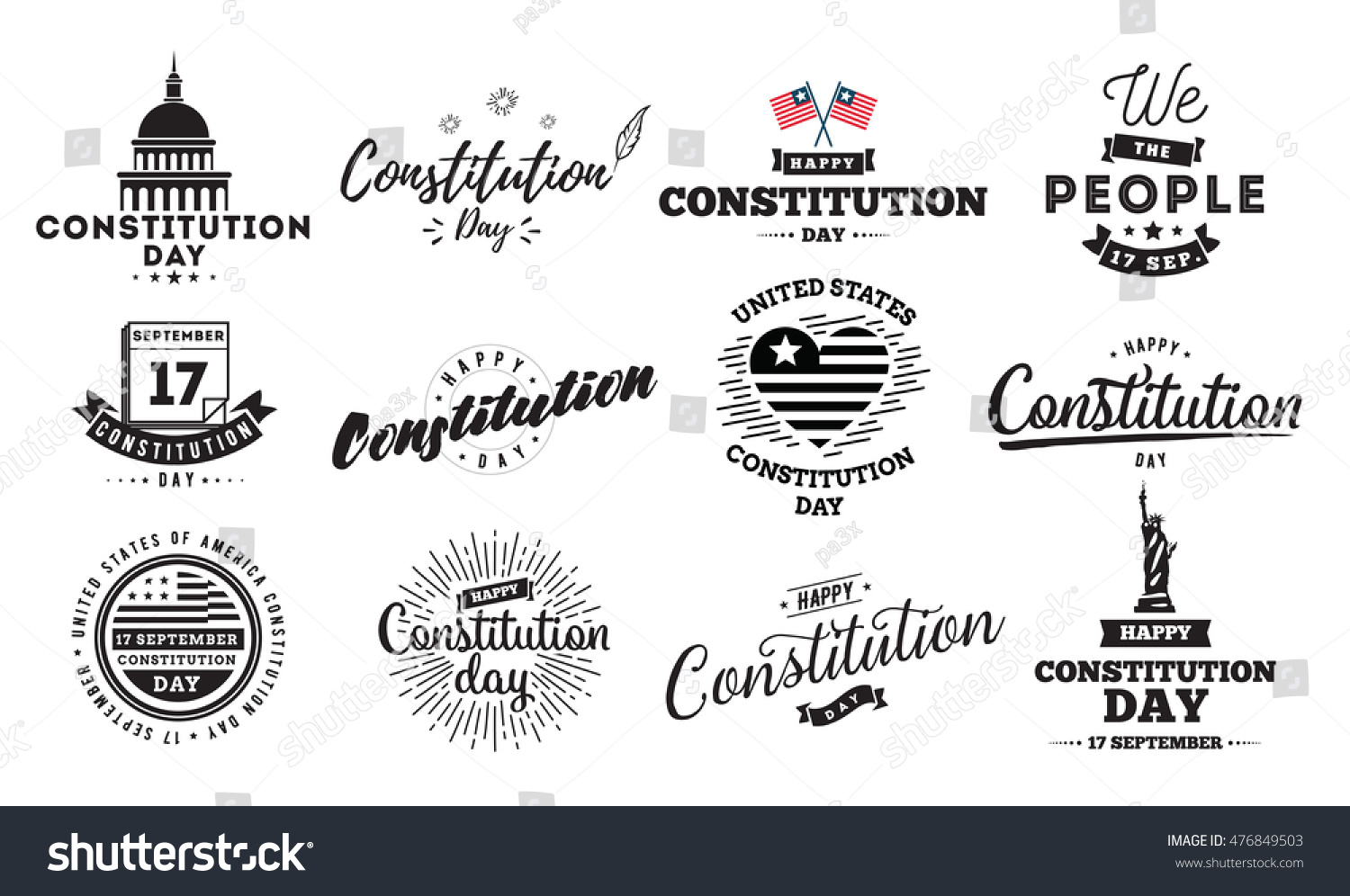 Usa Constitution Day Emblems Set 17 Stock Vector (Royalty Free) 476849503