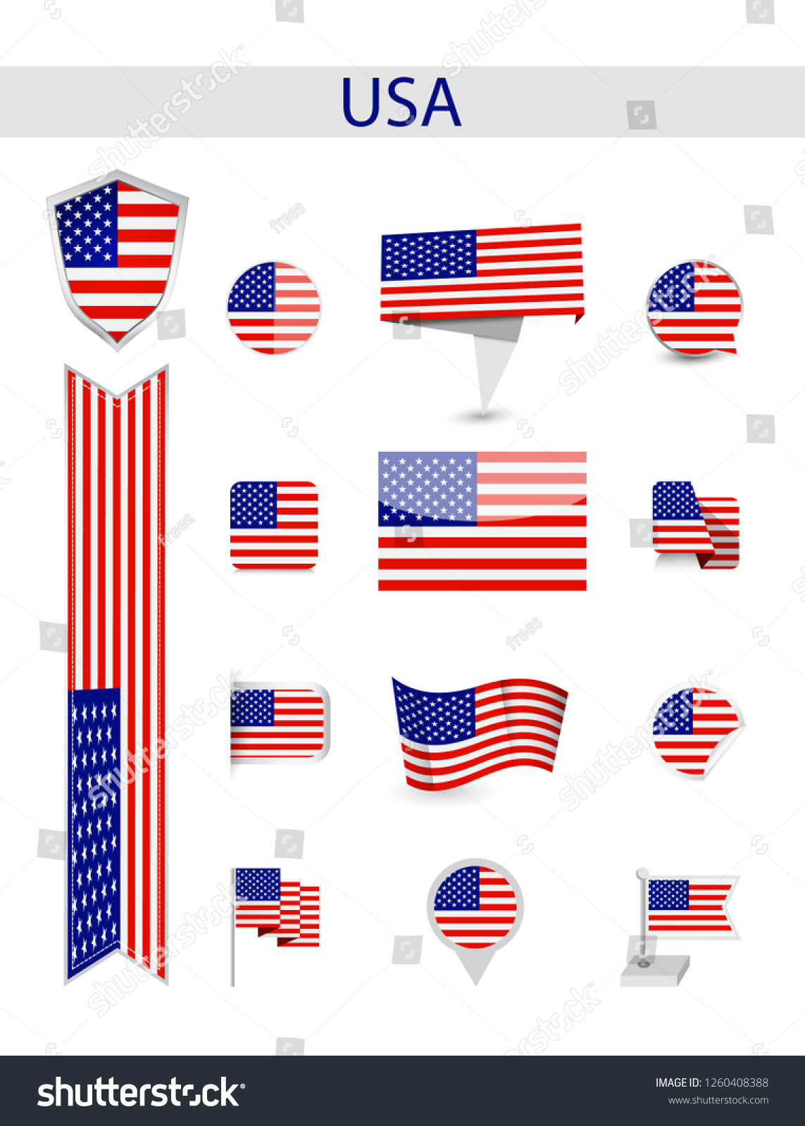 Usa Flag Collection Flat Flags Vector Stock Vector (Royalty Free ...