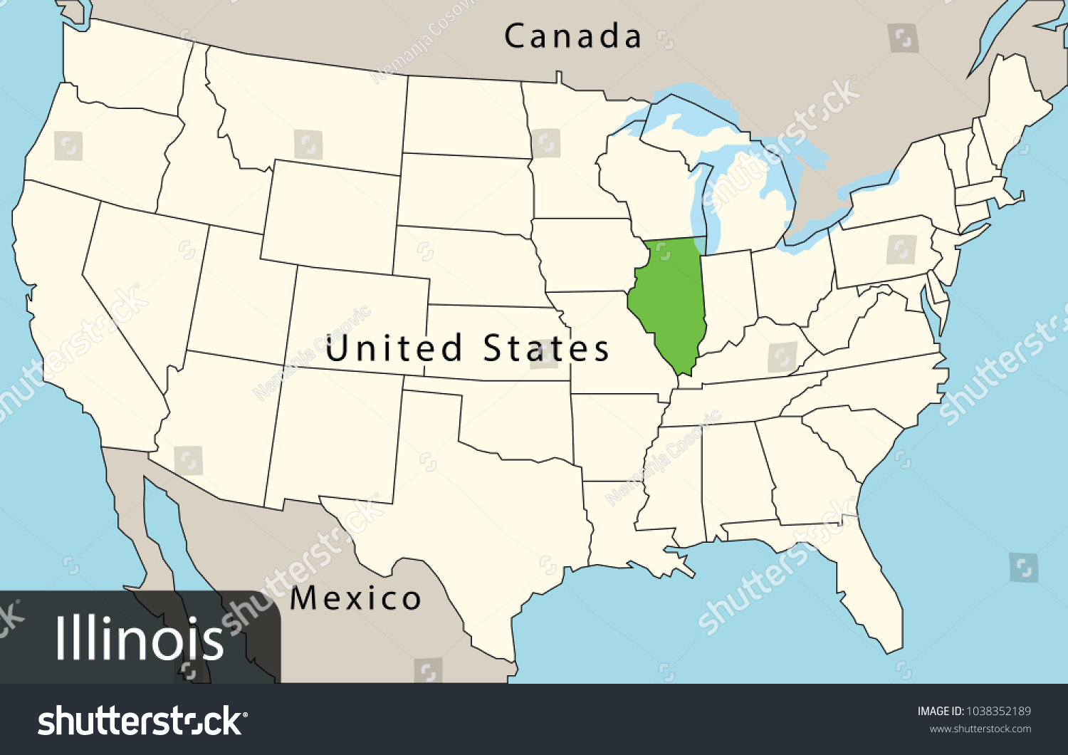 Usa Map Illinois Stock Vector (Royalty Free) 1038352189