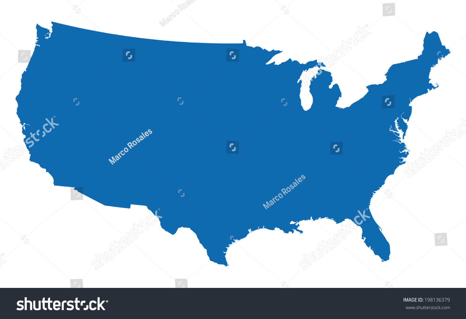 Usa Map Blue Stock Vector (Royalty Free) 198136379