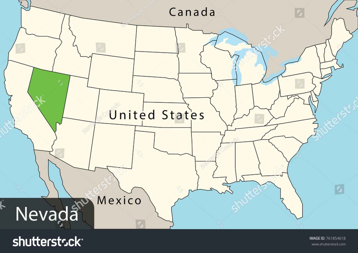 Usa Map Nevada: เวกเตอร์สต็อก (ปลอดค่าลิขสิทธิ์) 761854618