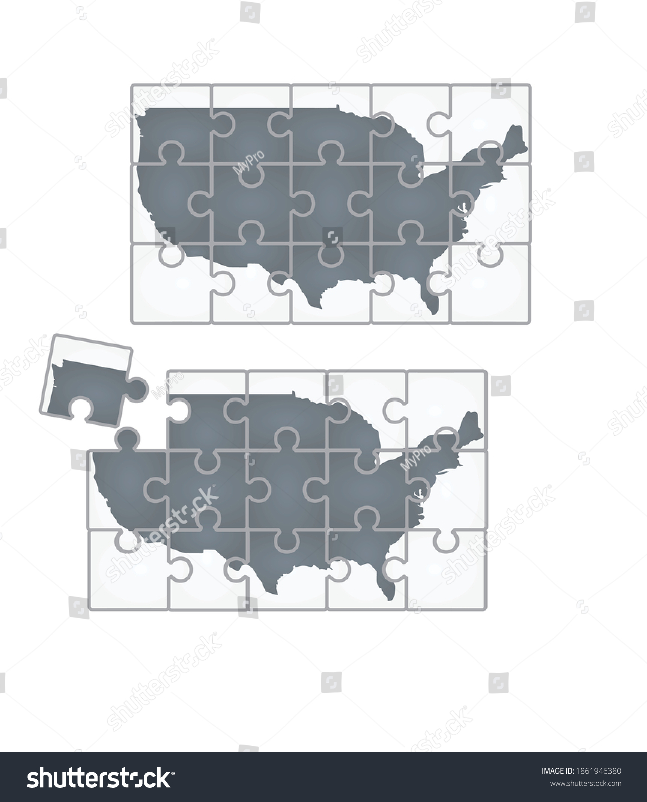 Usa Map Puzzle Vector Illustration Stock Vector (Royalty Free) 1861946380