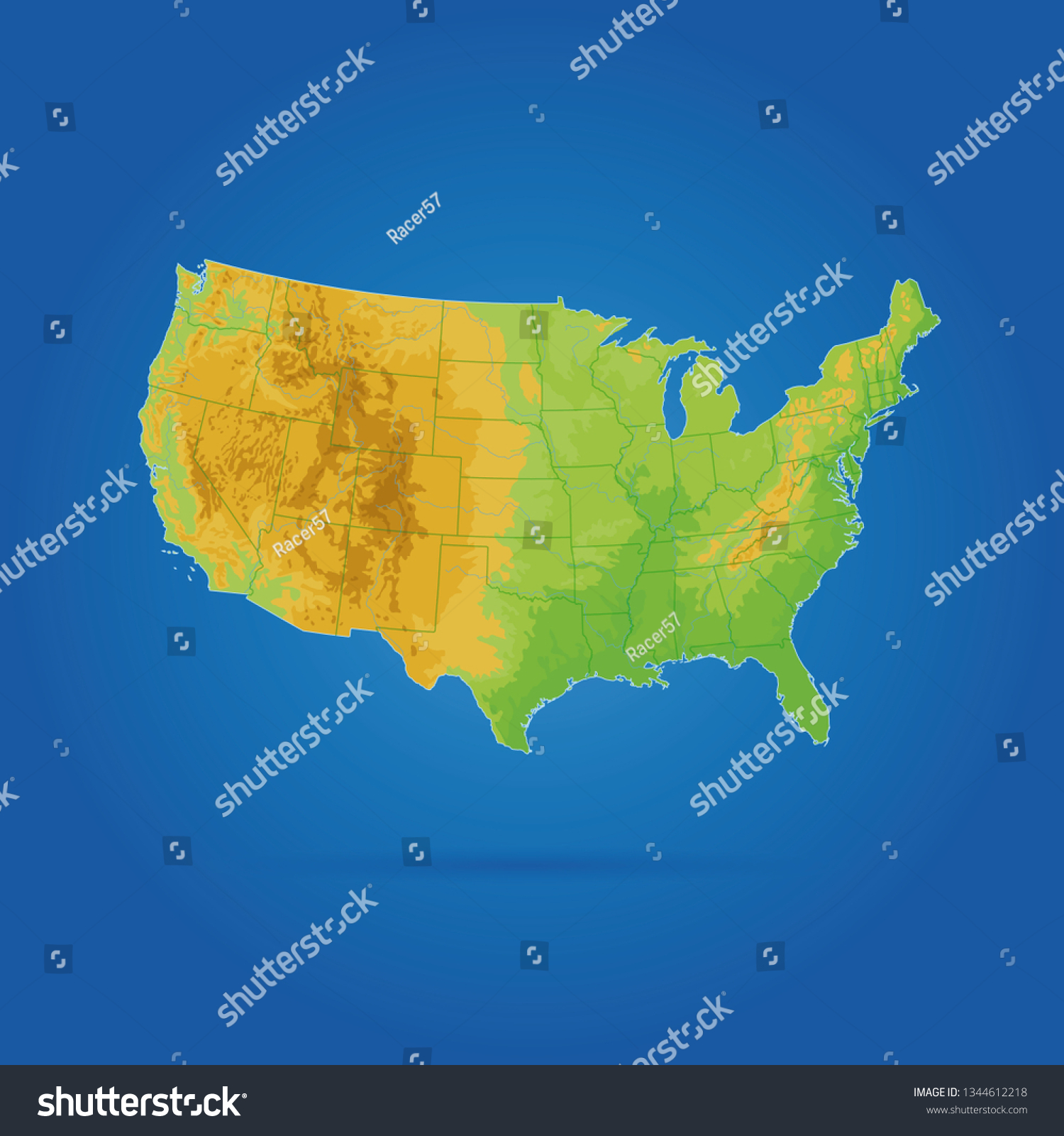 Usa Map Topographical View Blue Background Stock Vector (Royalty Free ...